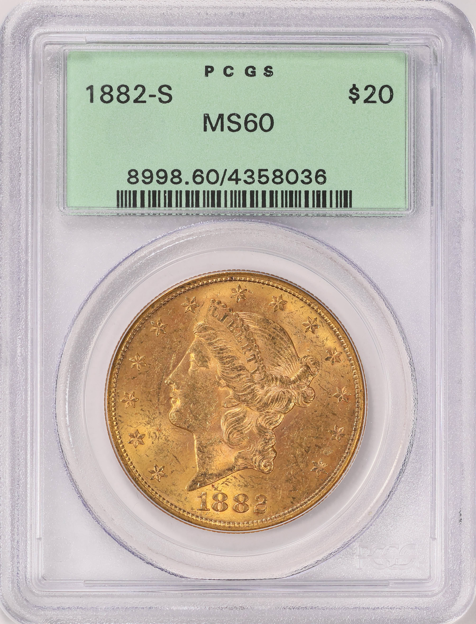 1882-S Liberty Gold Double Eagle PCGS MS-60 OGH (Item 1760318) | GreatCollections Coin Auctions