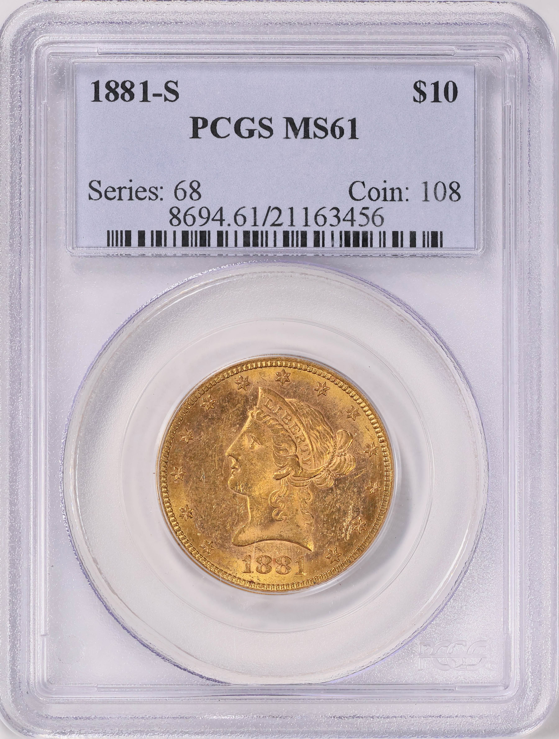 1881-S Liberty Gold Eagle PCGS MS-61 (Item 1760332) | GreatCollections Coin Auctions