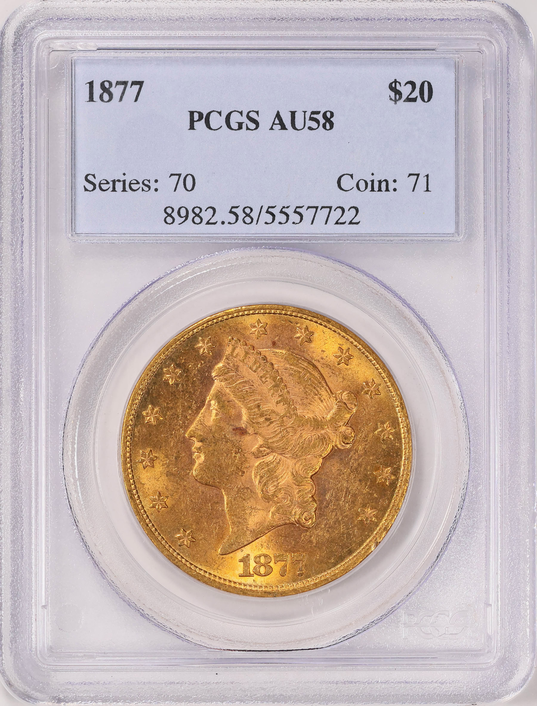 1877 Liberty Gold Double Eagle PCGS AU-58 (Item 1760352 ...