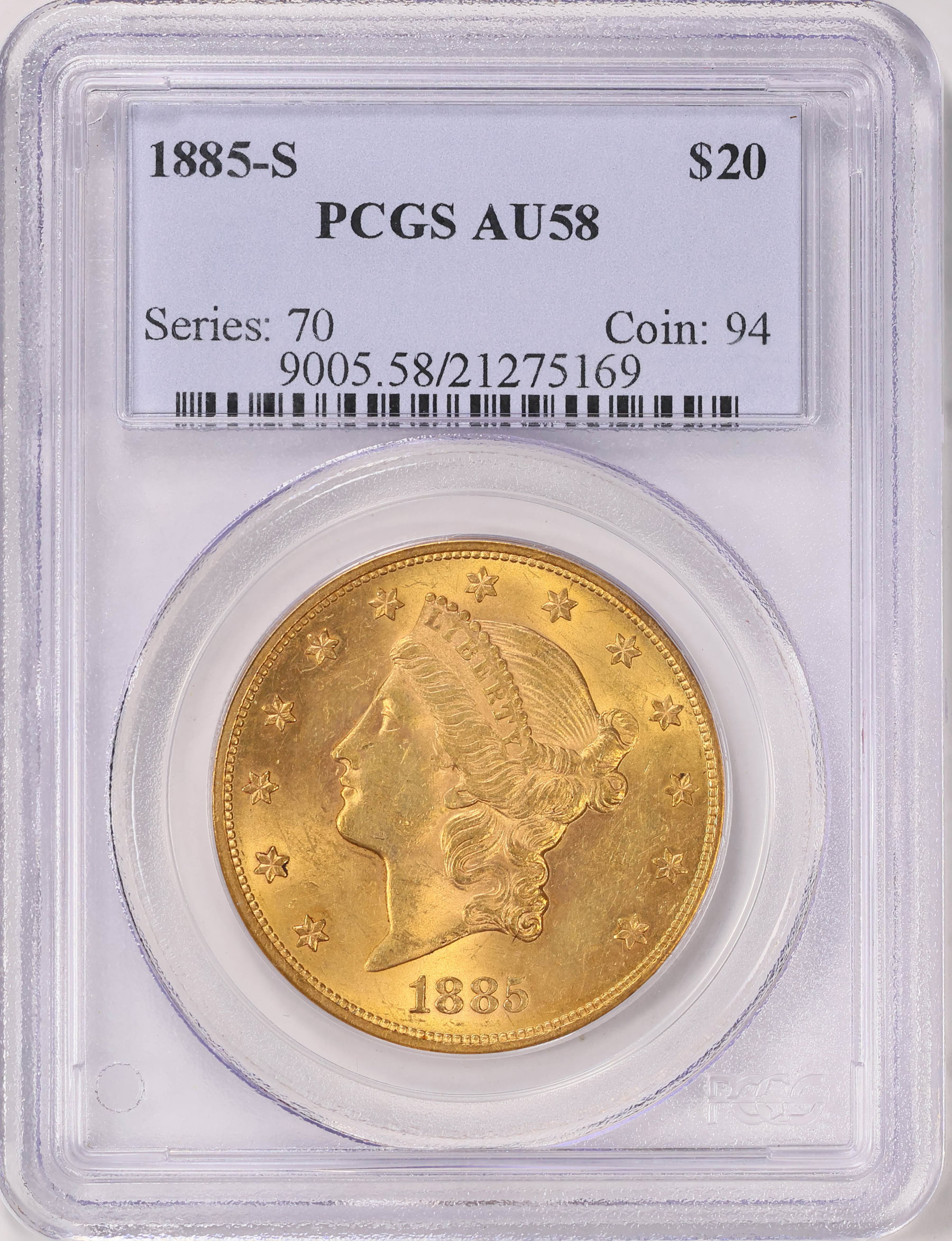 1885-S Liberty Gold Double Eagle PCGS AU-58 (Item 1760353) | GreatCollections Coin Auctions