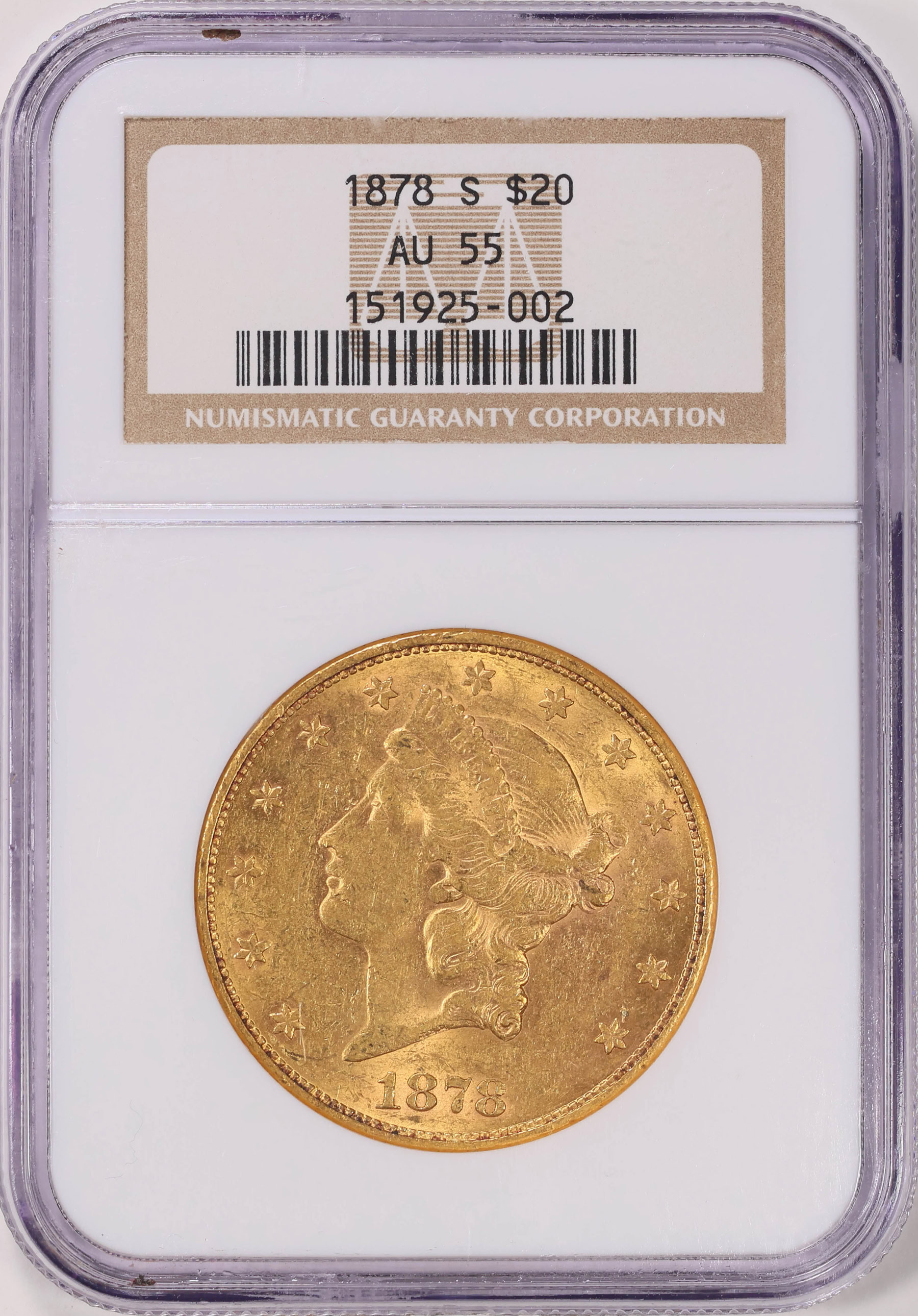 1878-S Liberty Gold Double Eagle NGC AU-55 (Item 1760355) | GreatCollections Coin Auctions