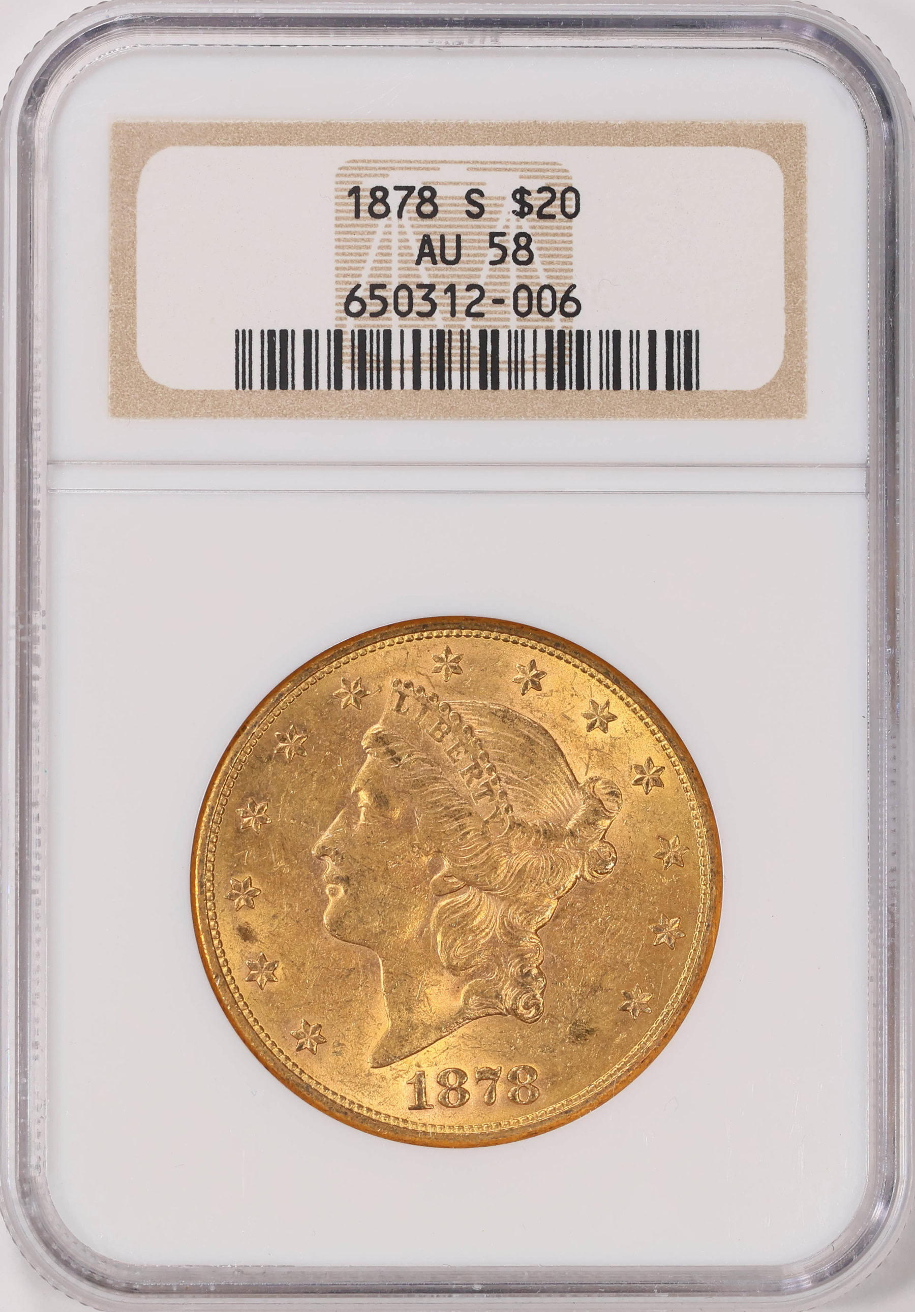 1878-S Liberty Gold Double Eagle NGC AU-58 (Item 1760365) | GreatCollections Coin Auctions
