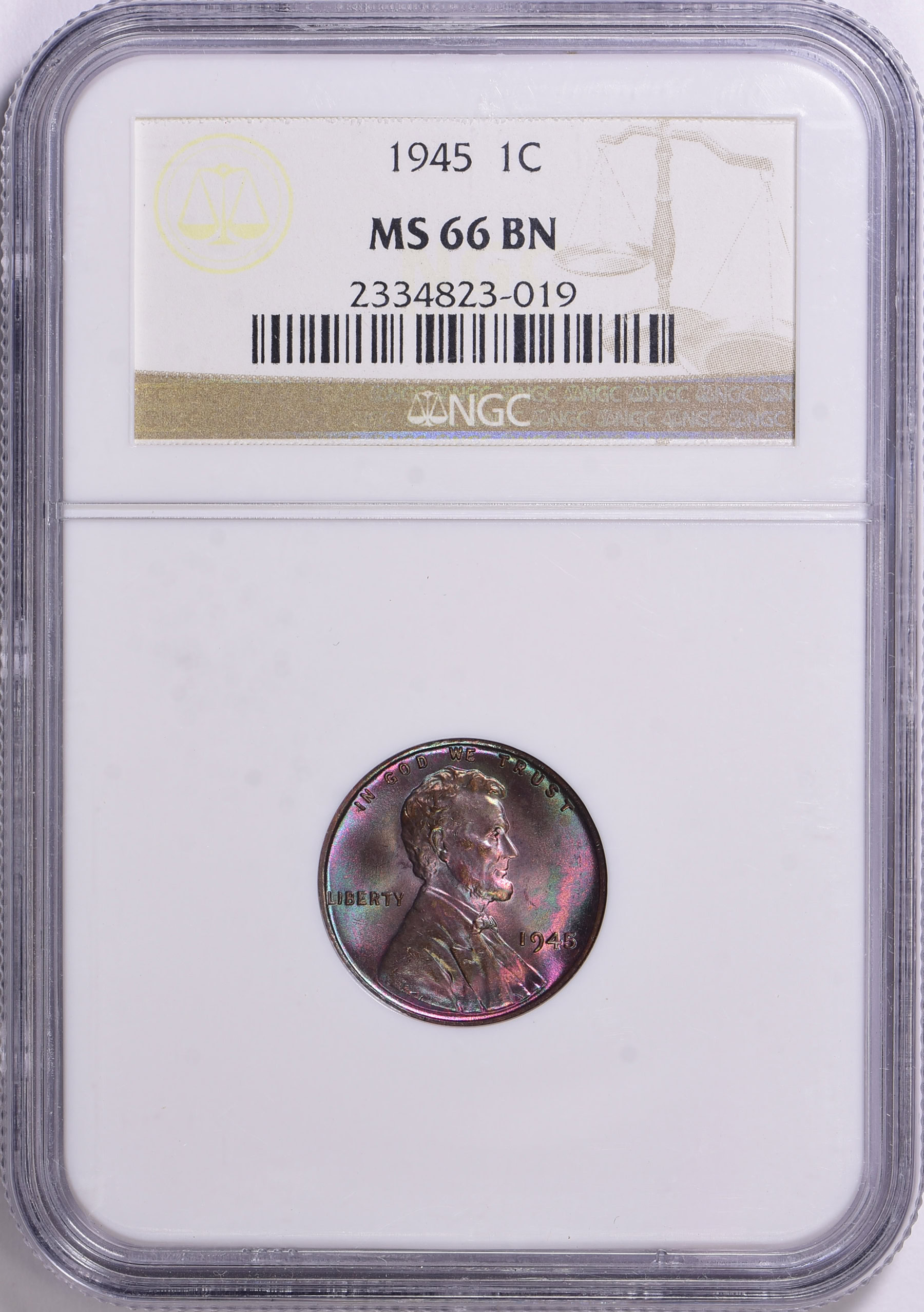 1945 Lincoln Cent NGC MS-66 BN (Toned) (Item 1760408) | GreatCollections Coin Auctions