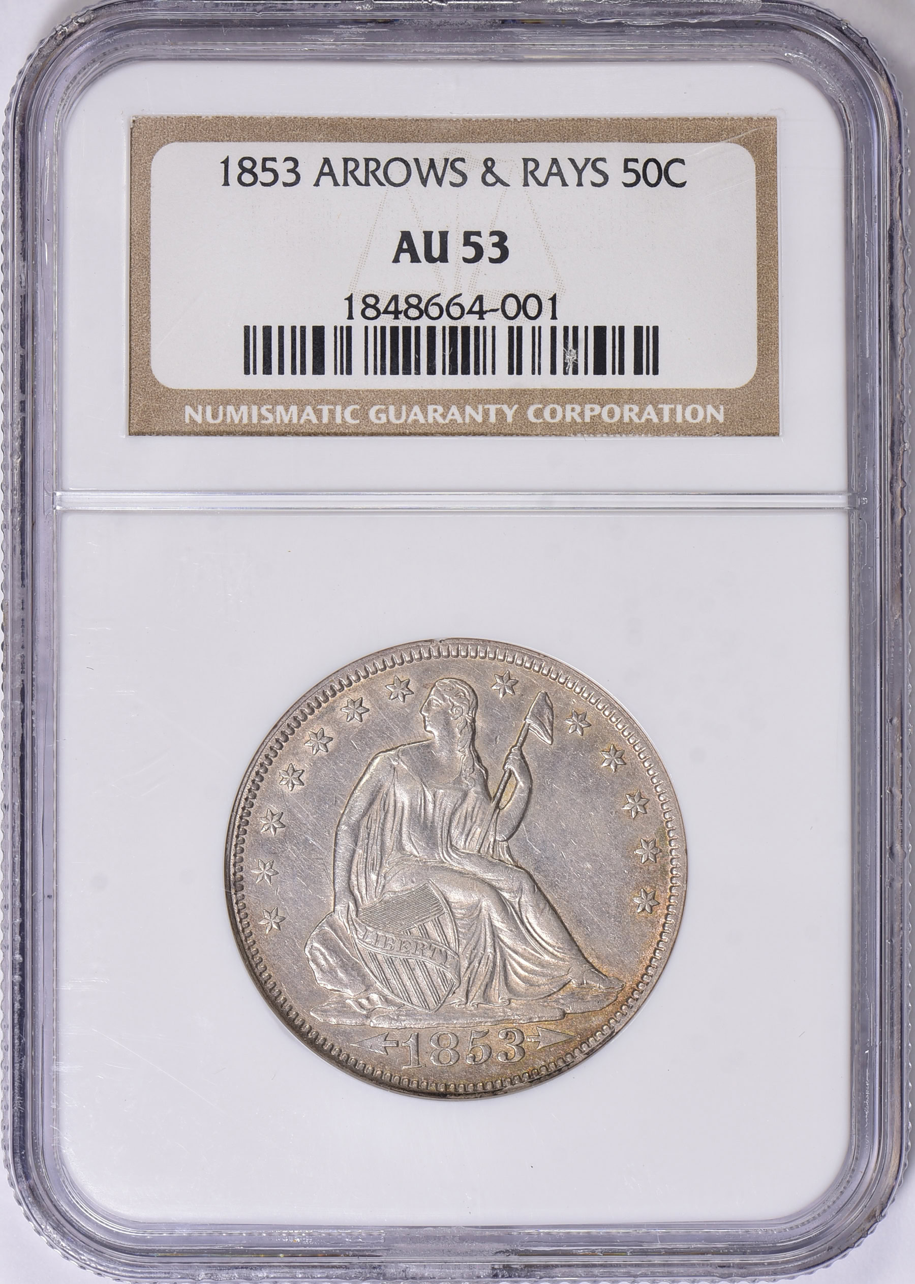 1853 Seated Liberty Half Dollar Arrows and Rays NGC AU-53 (Item 1760501) | GreatCollections Coin ...