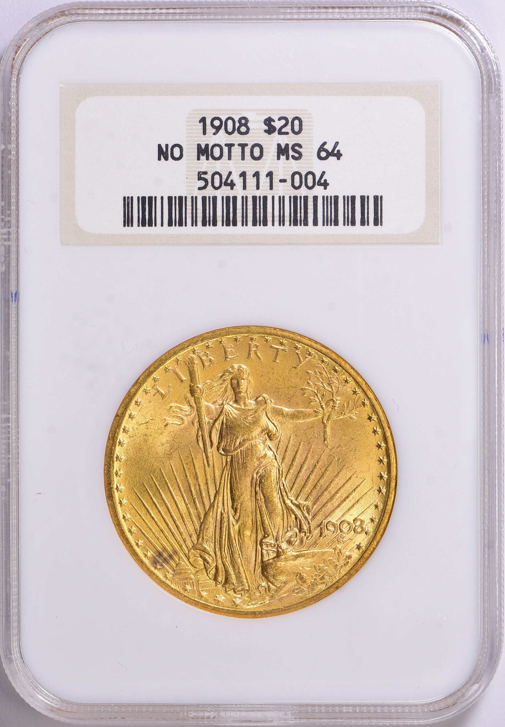 1908 Saint-Gaudens Gold Double Eagle No Motto NGC MS-64 OH (Item 1760570) | GreatCollections ...