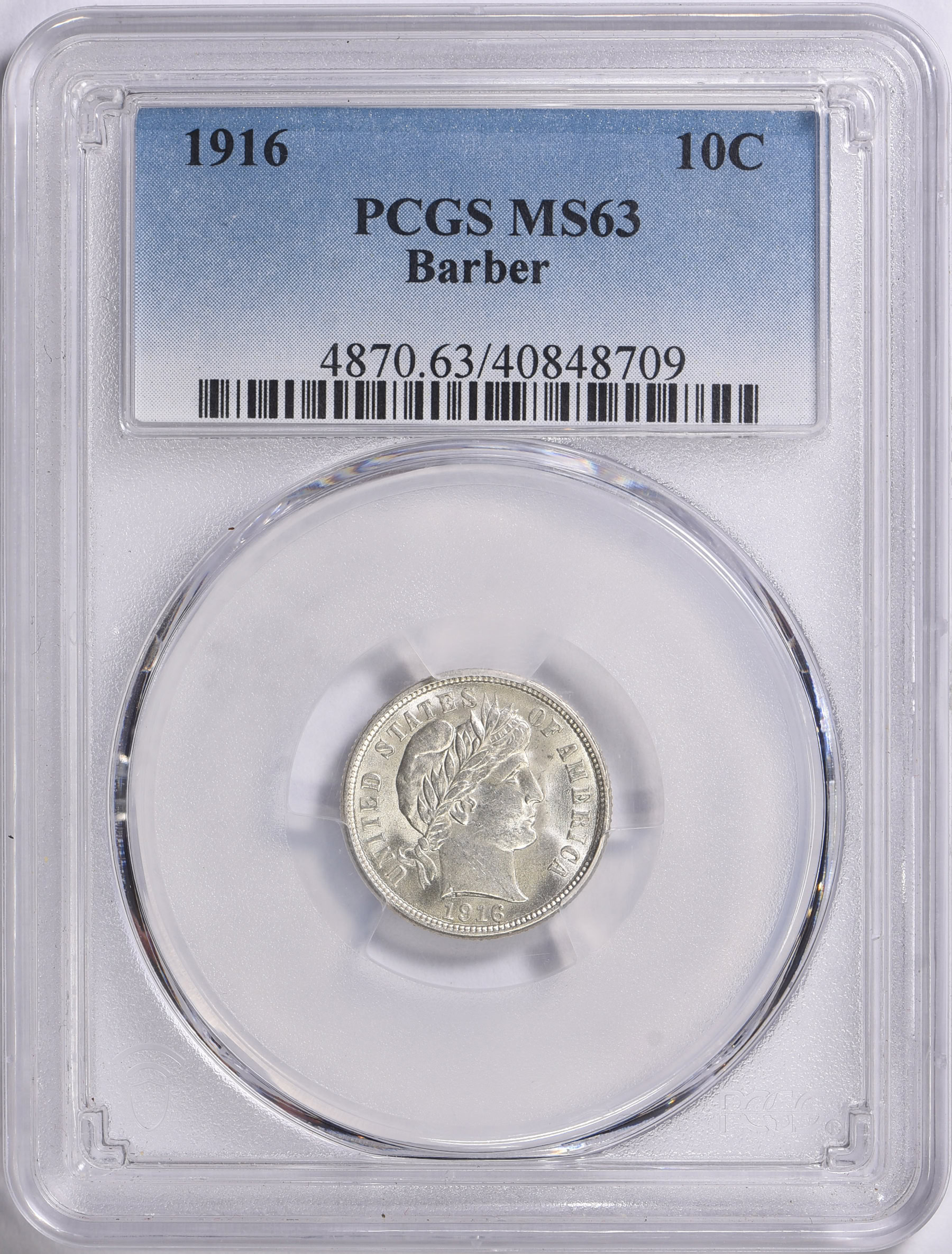 1916 Barber Dime PCGS MS-63 (Item 1760614) | GreatCollections Coin Auctions
