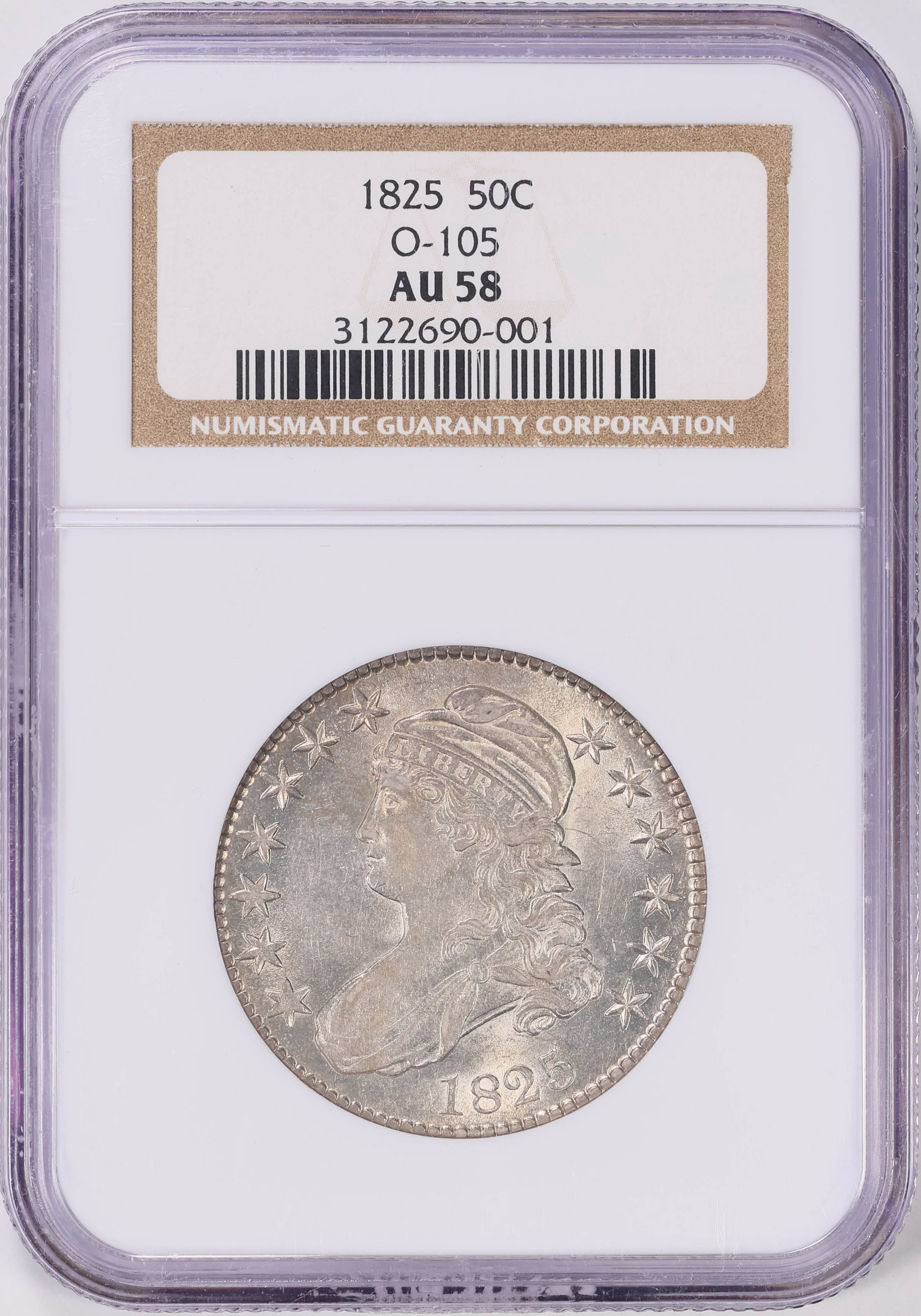 1825 Capped Bust Half Dollar Overton 105 NGC AU-58 (Item 1760735) | GreatCollections Coin Auctions