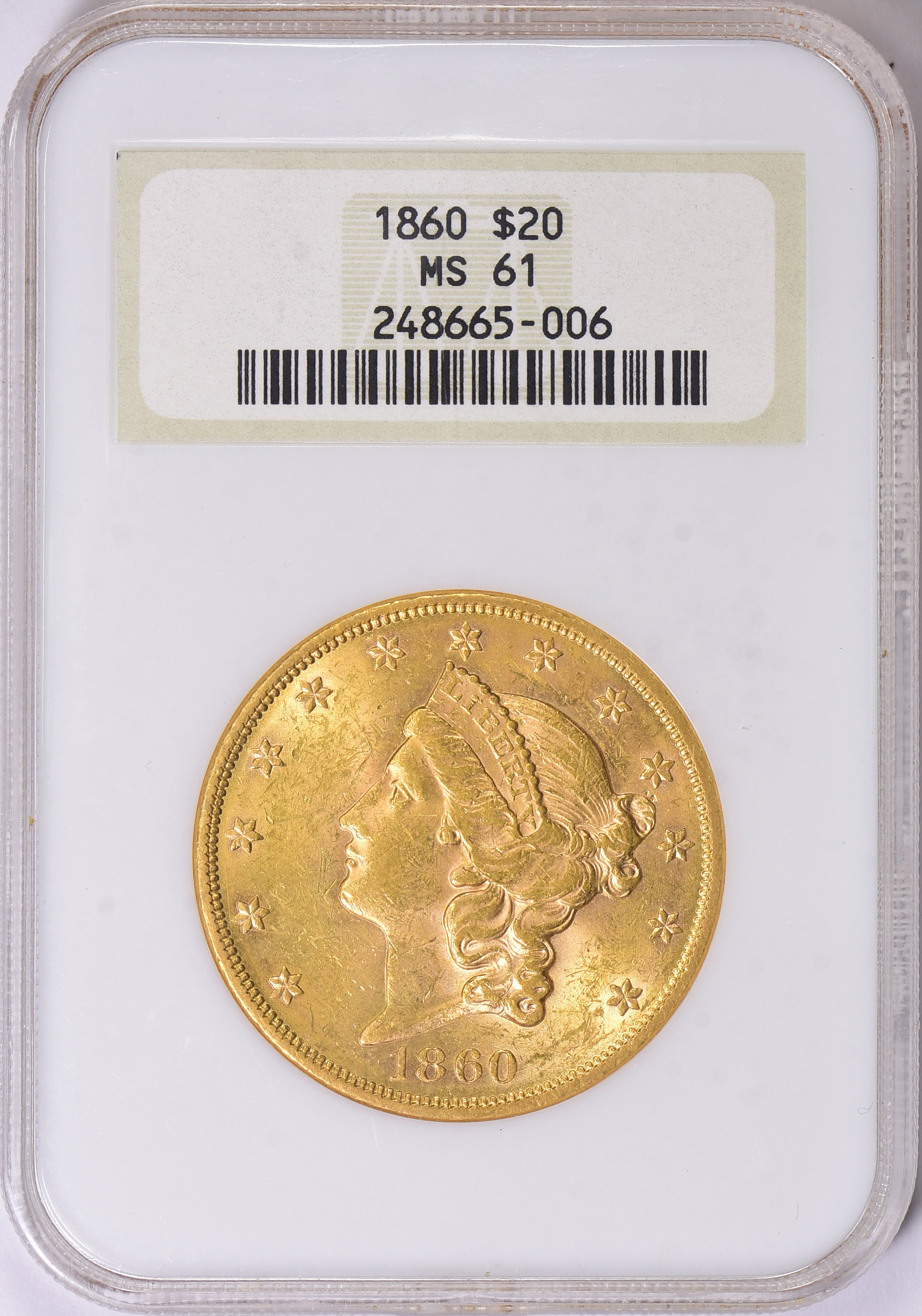 1860 Liberty Gold Double Eagle NGC MS-61 OH (Item 1760865) | GreatCollections Coin Auctions