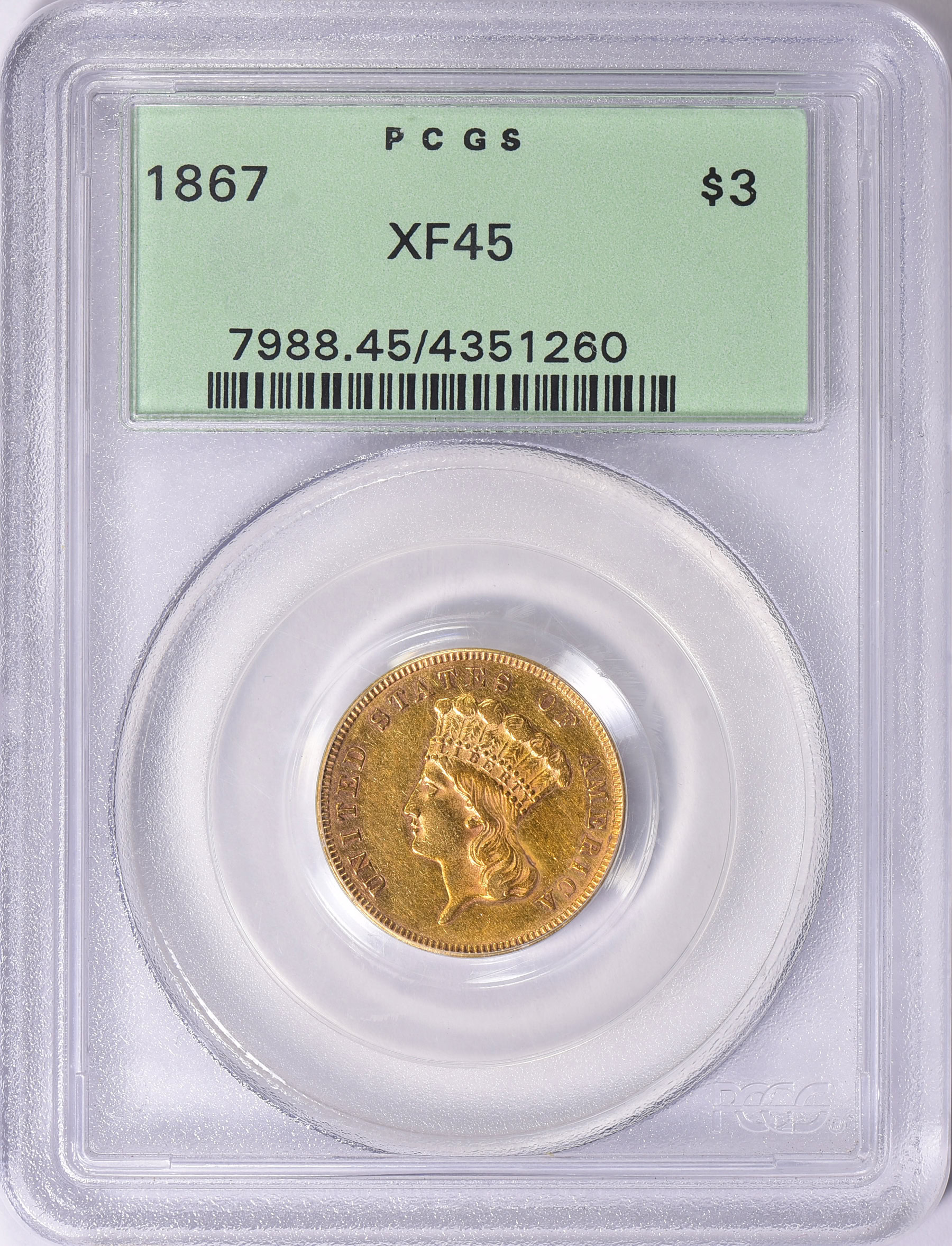 1867 Three-Dollar Gold Piece PCGS XF-45 OGH (Item 1760872 ...