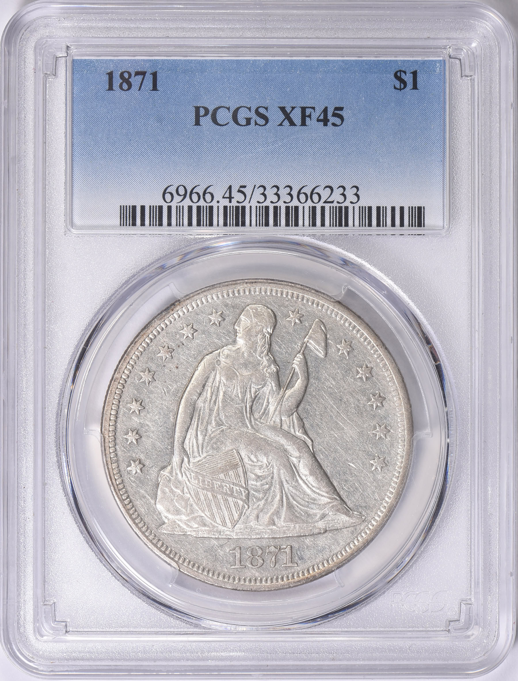 1871 Seated Liberty Silver Dollar PCGS XF-45 (Item 1760945) | GreatCollections Coin Auctions