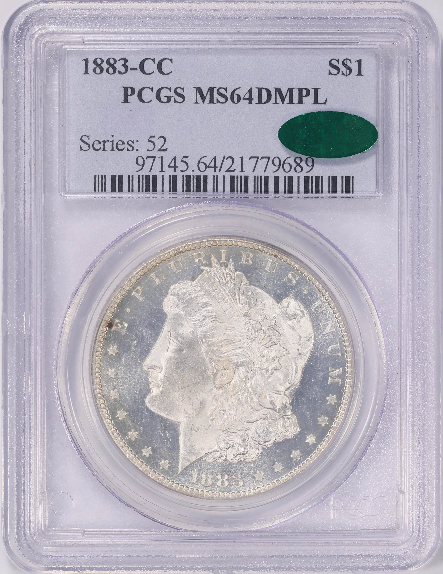 1883-CC Morgan Silver Dollar PCGS MS-64 DMPL (CAC Green) (Item 1760950) | GreatCollections Coin ...