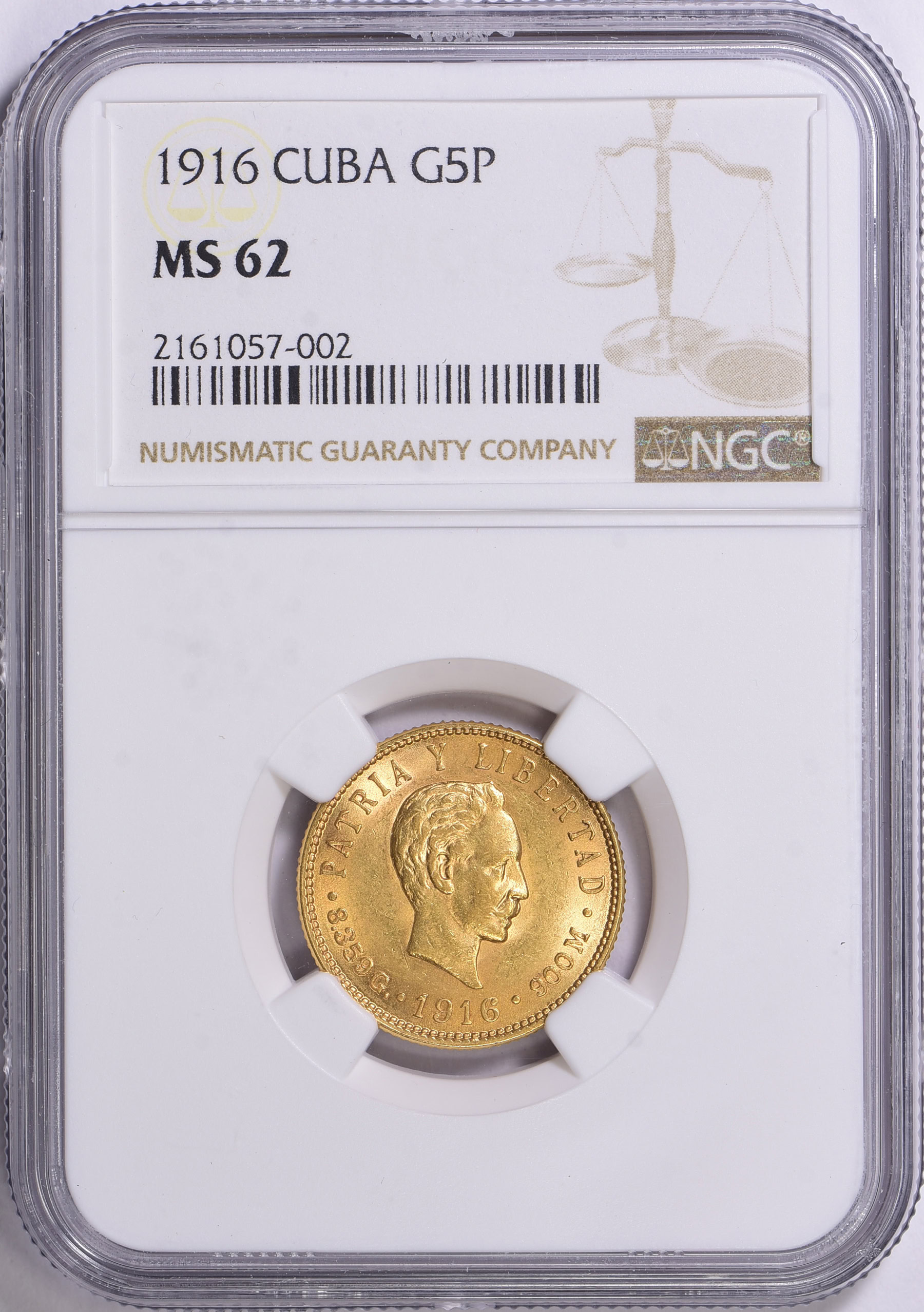 Cuba 1916 Gold 5 Pesos KM-19 NGC MS-62 (AGW = 0.2419 oz.) (Item 1761050 ...