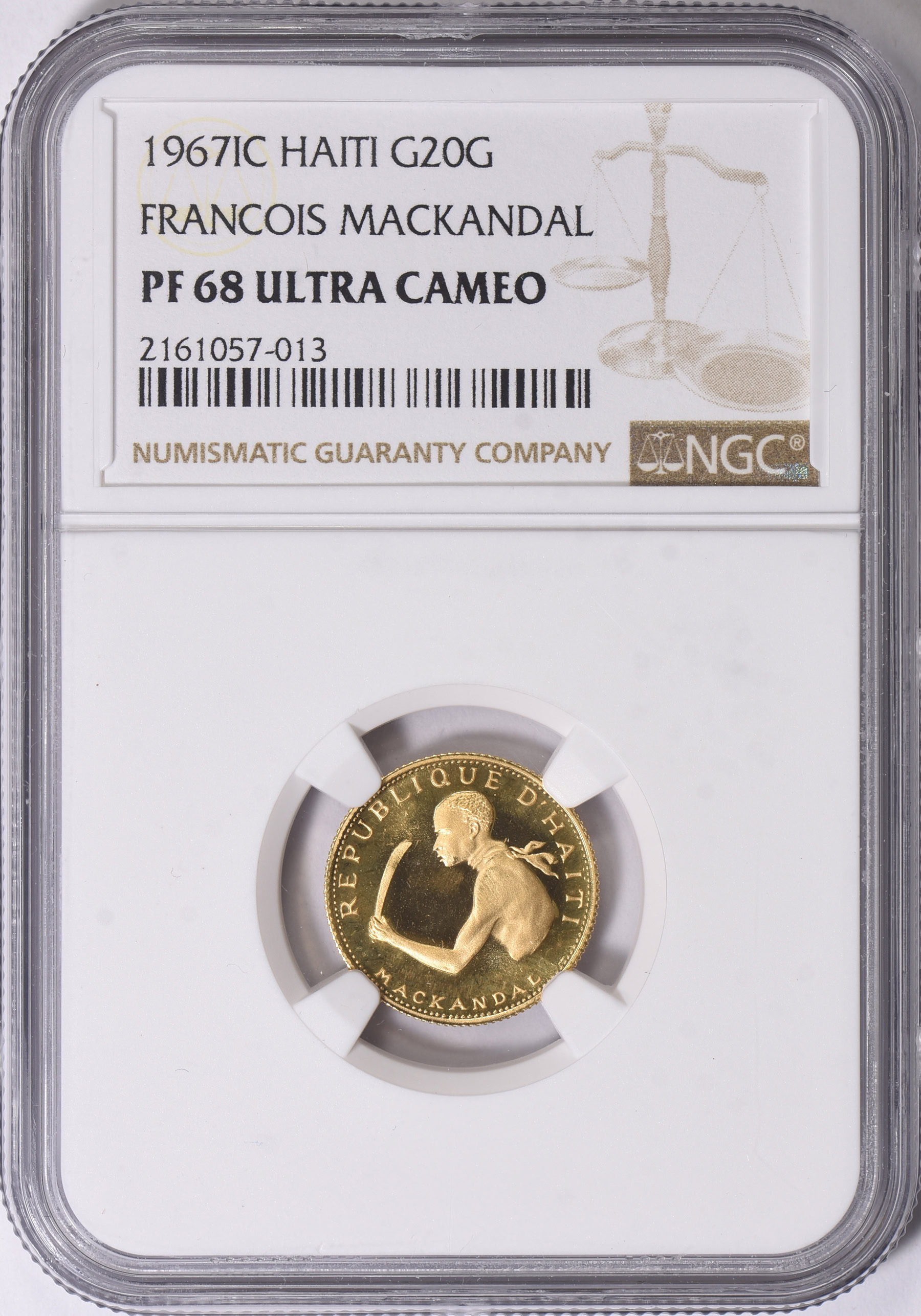 Haiti 1967-IC Gold 20 Gourdes Revolution 10th Anniversary Francois ...
