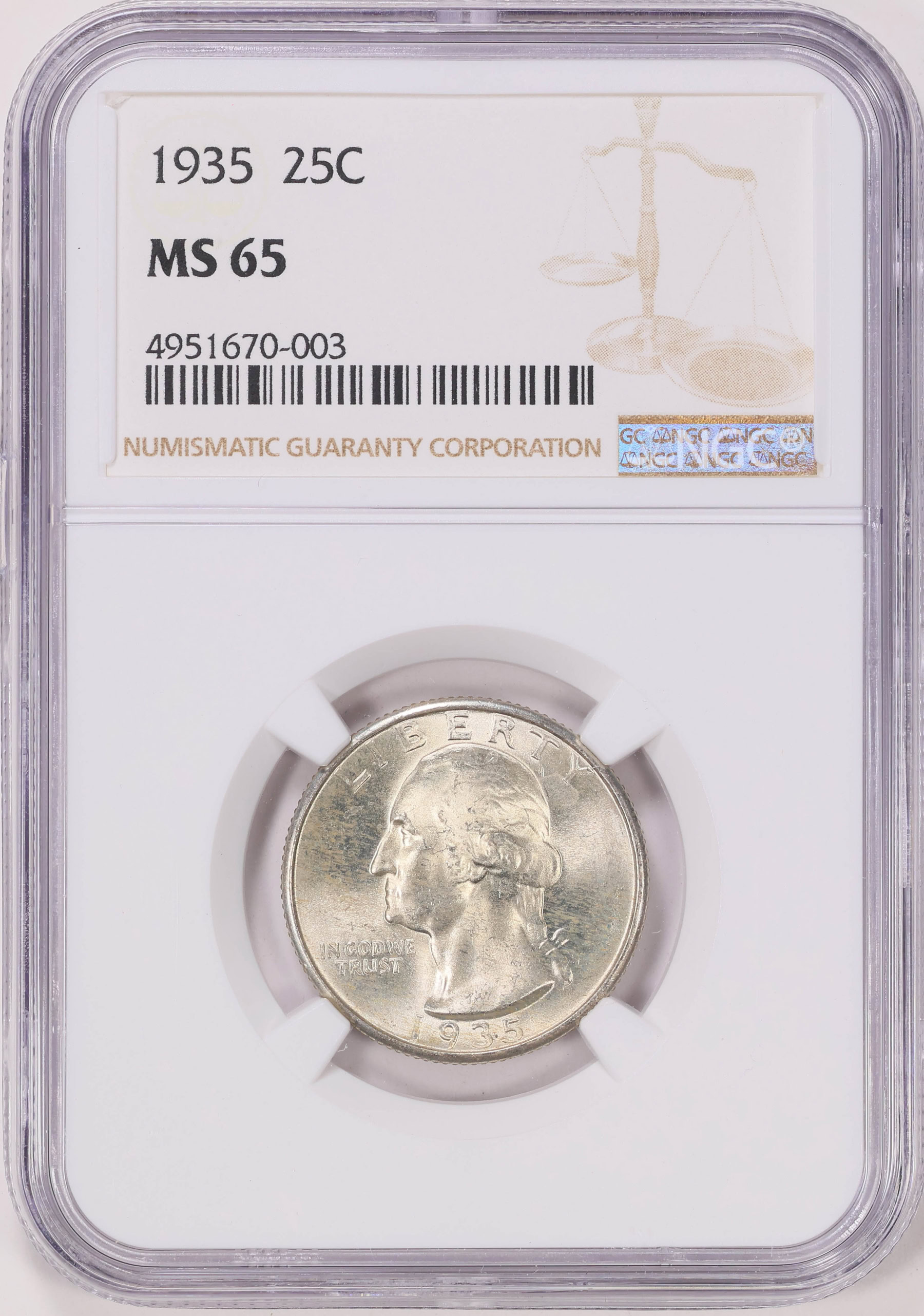 1935 Washington Quarter NGC MS-65 (Item 1761209) | GreatCollections ...