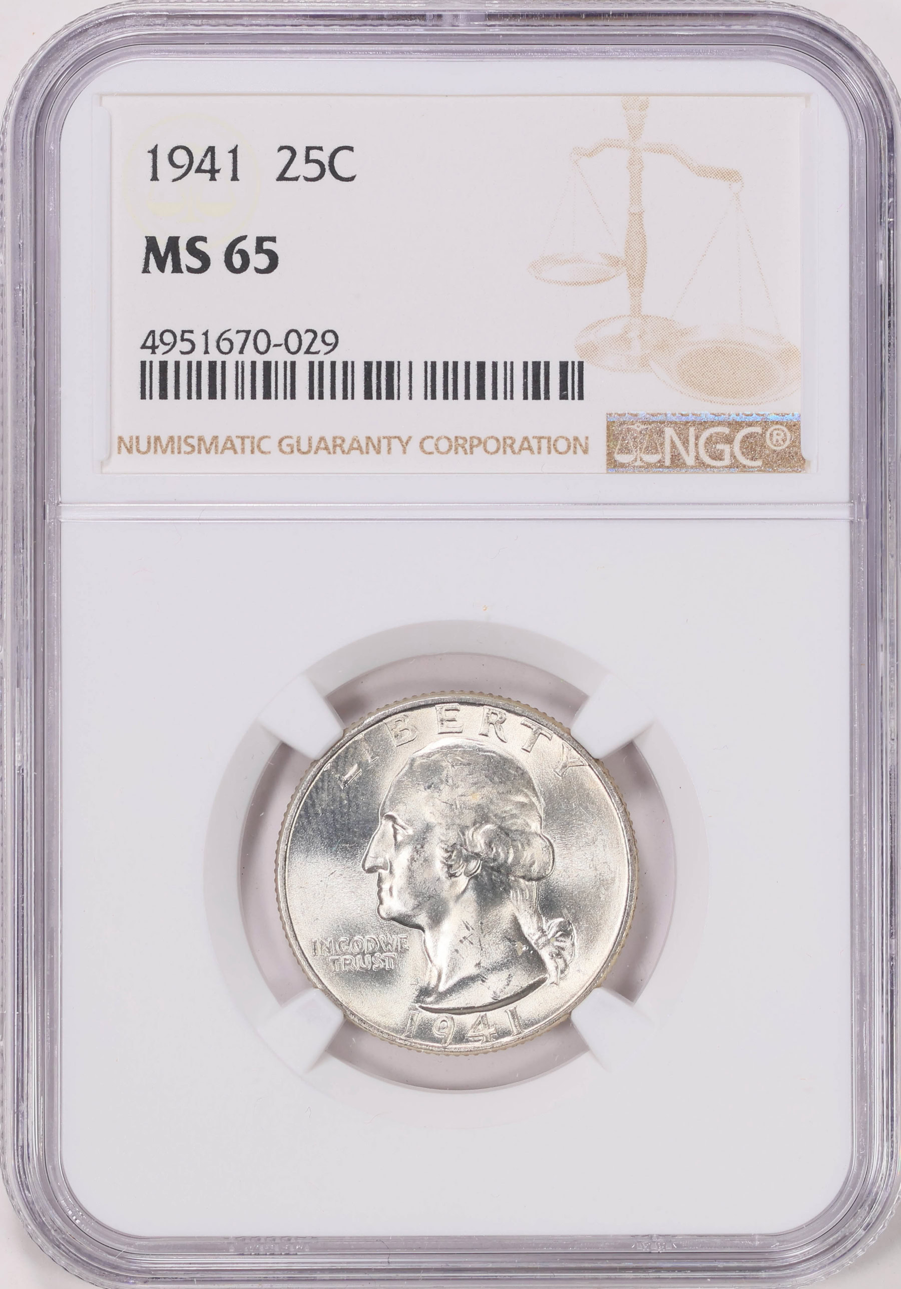1941 Washington Quarter NGC MS-65 (Item 1761234) | GreatCollections ...