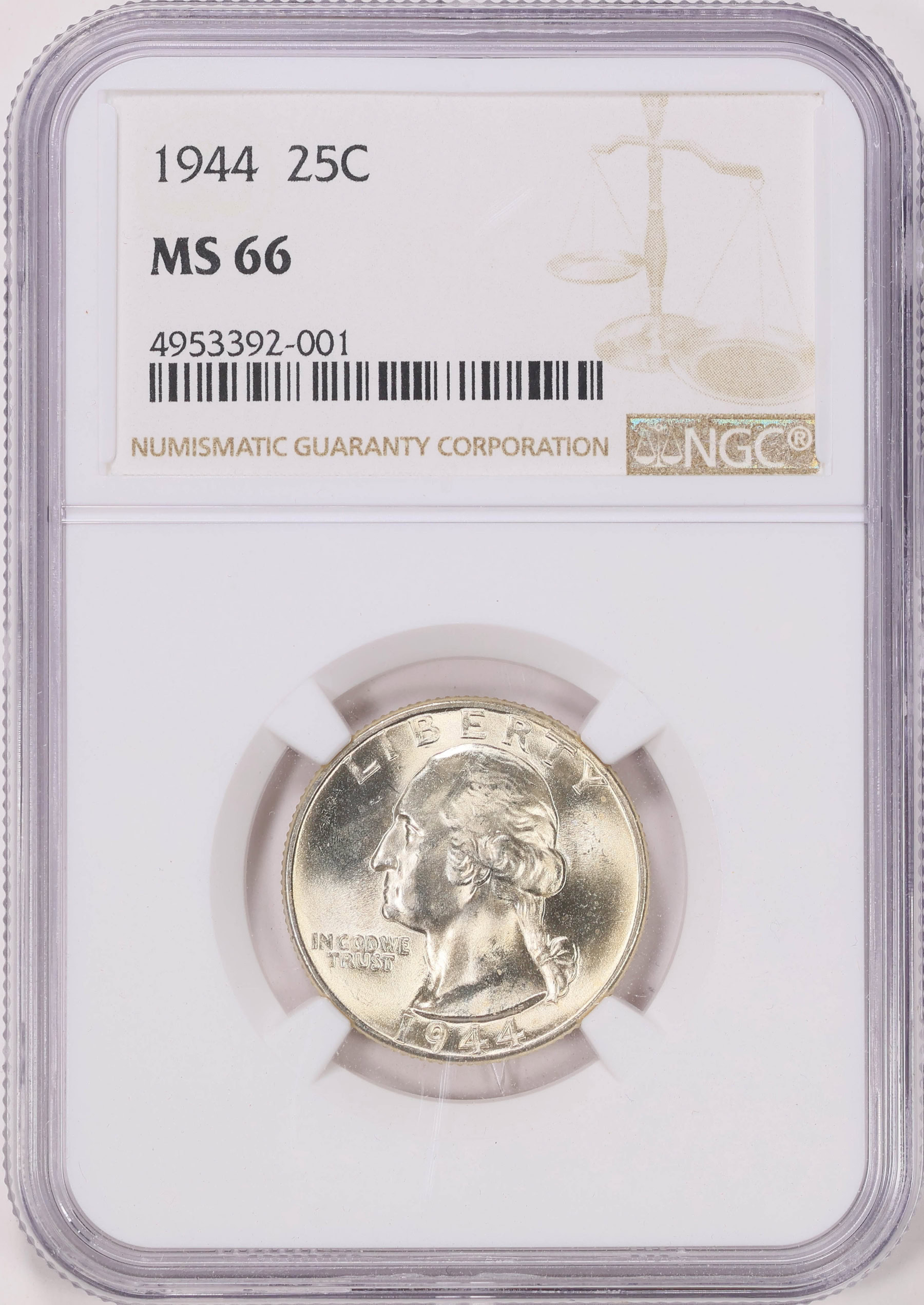1944 Washington Quarter NGC MS-66 (Item 1761237) | GreatCollections Coin Auctions