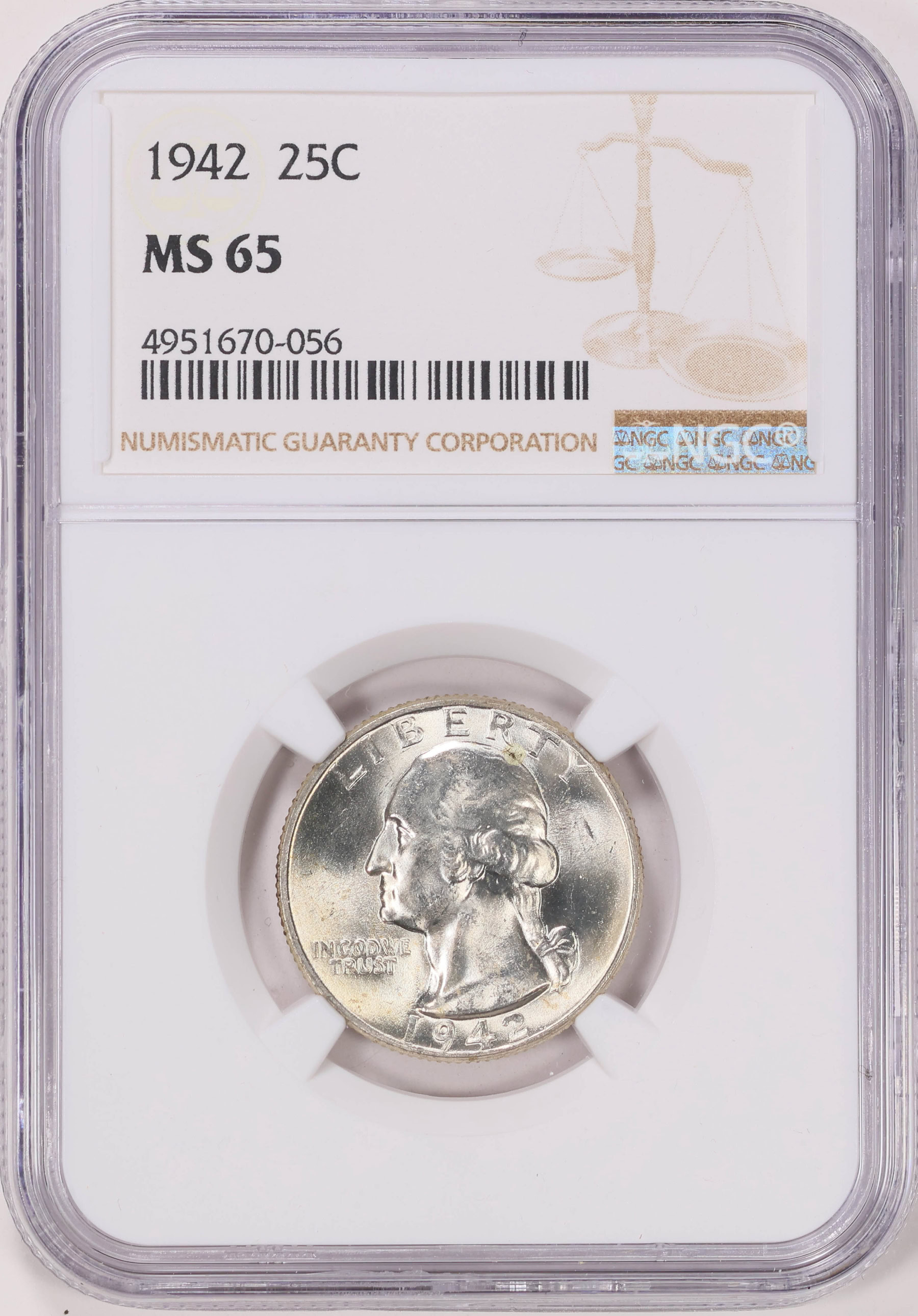1942 Washington Quarter NGC MS-65 (Item 1761245) | GreatCollections Coin Auctions