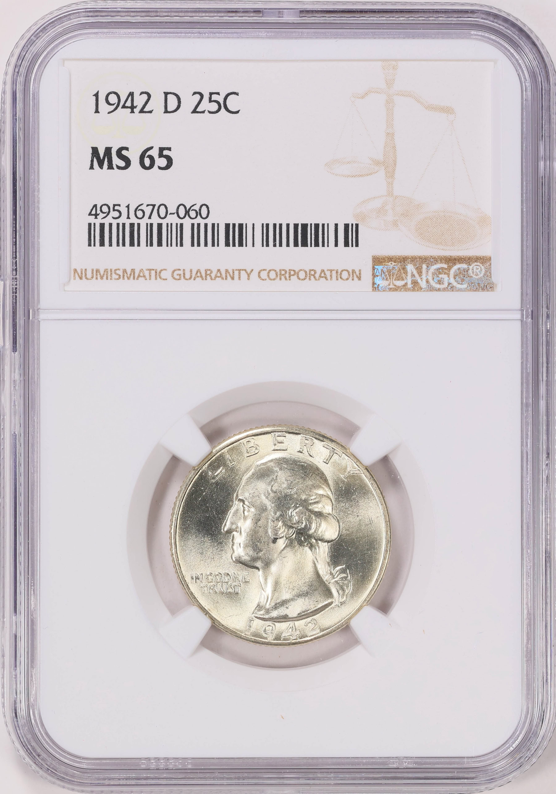1942-D Washington Quarter NGC MS-65 (Item 1761249) | GreatCollections Coin Auctions