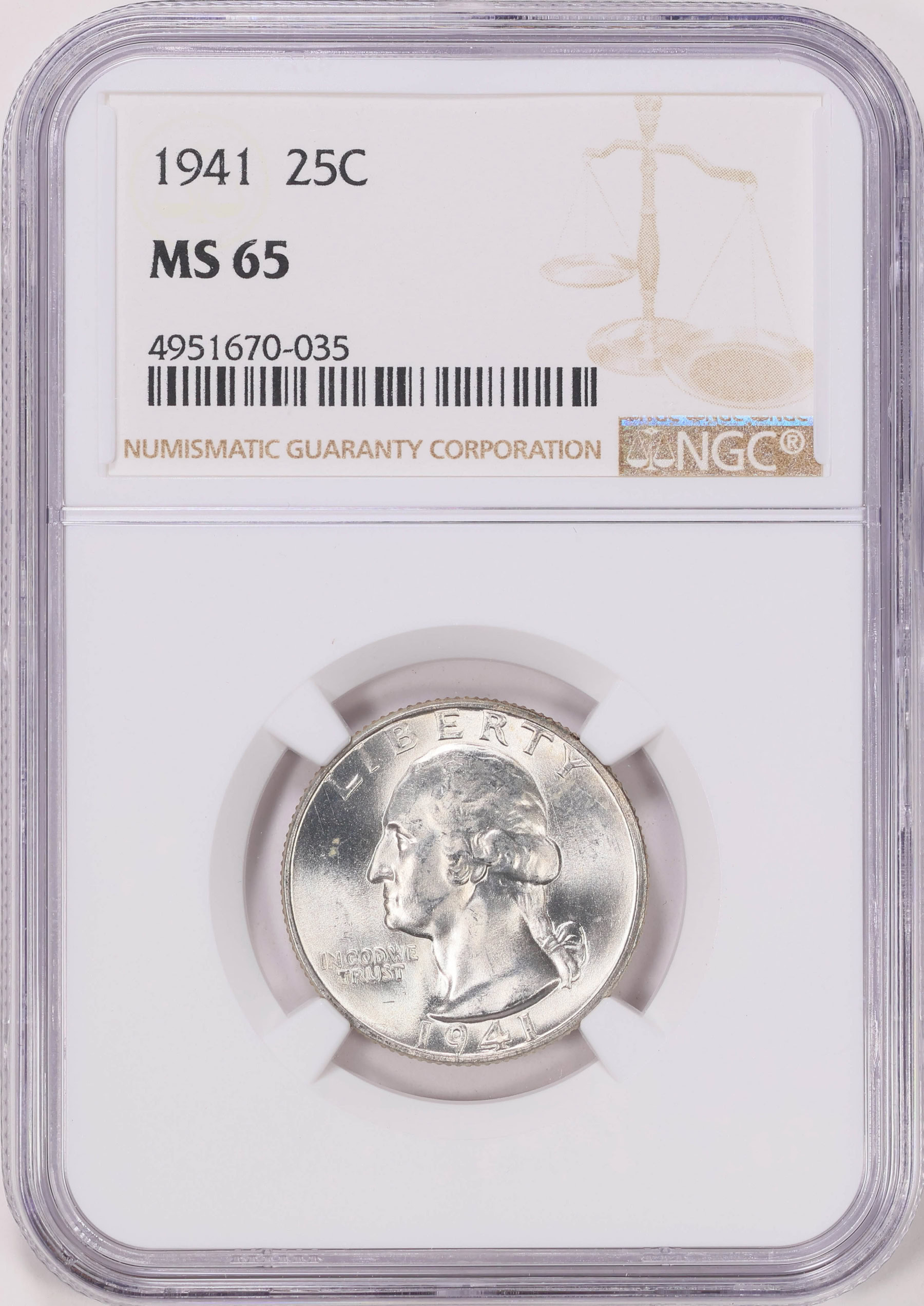 1941 Washington Quarter NGC MS-65 (Item 1761256) | GreatCollections Coin Auctions