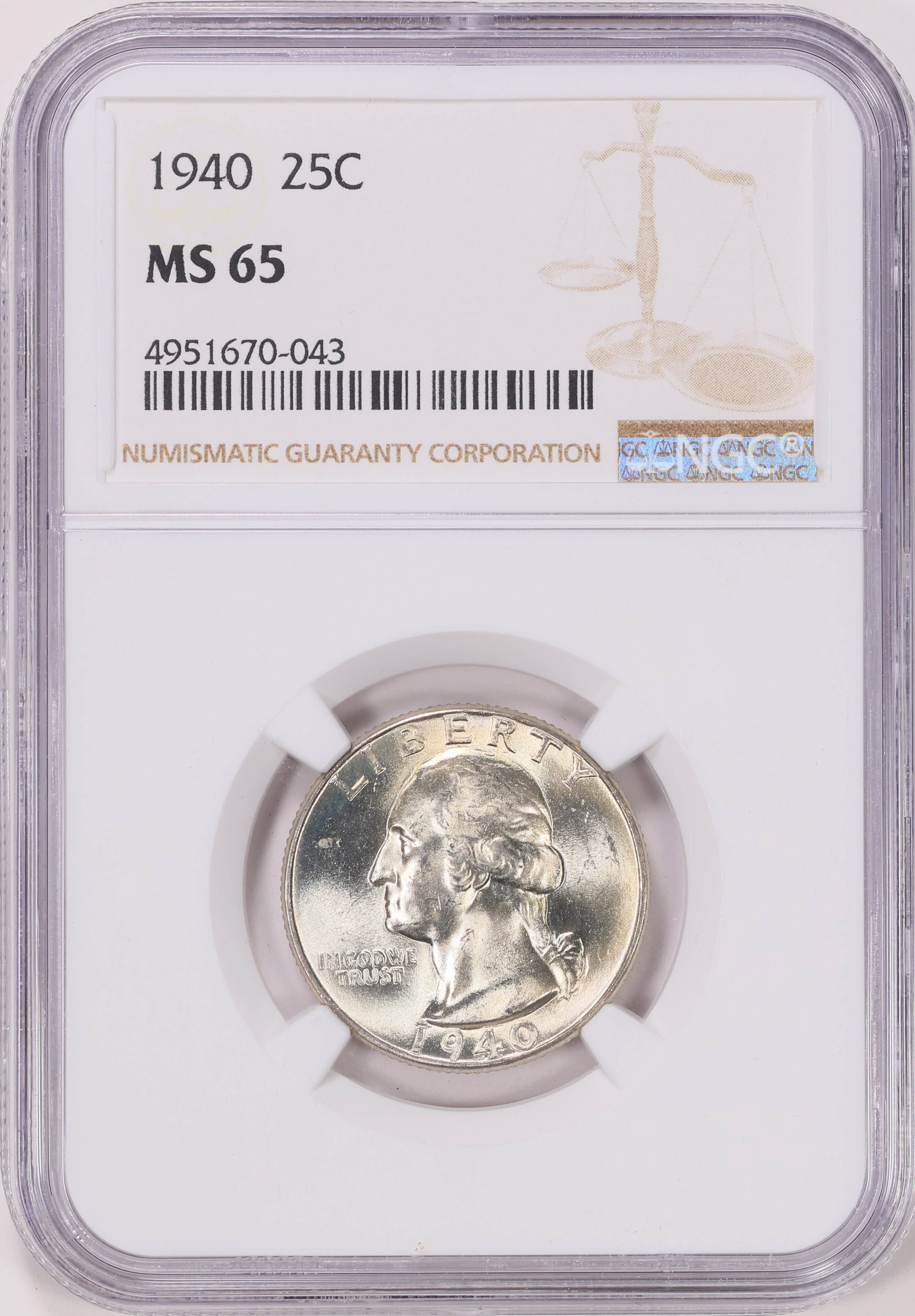 1940 Washington Quarter NGC MS-65 (Item 1761264) | GreatCollections Coin Auctions