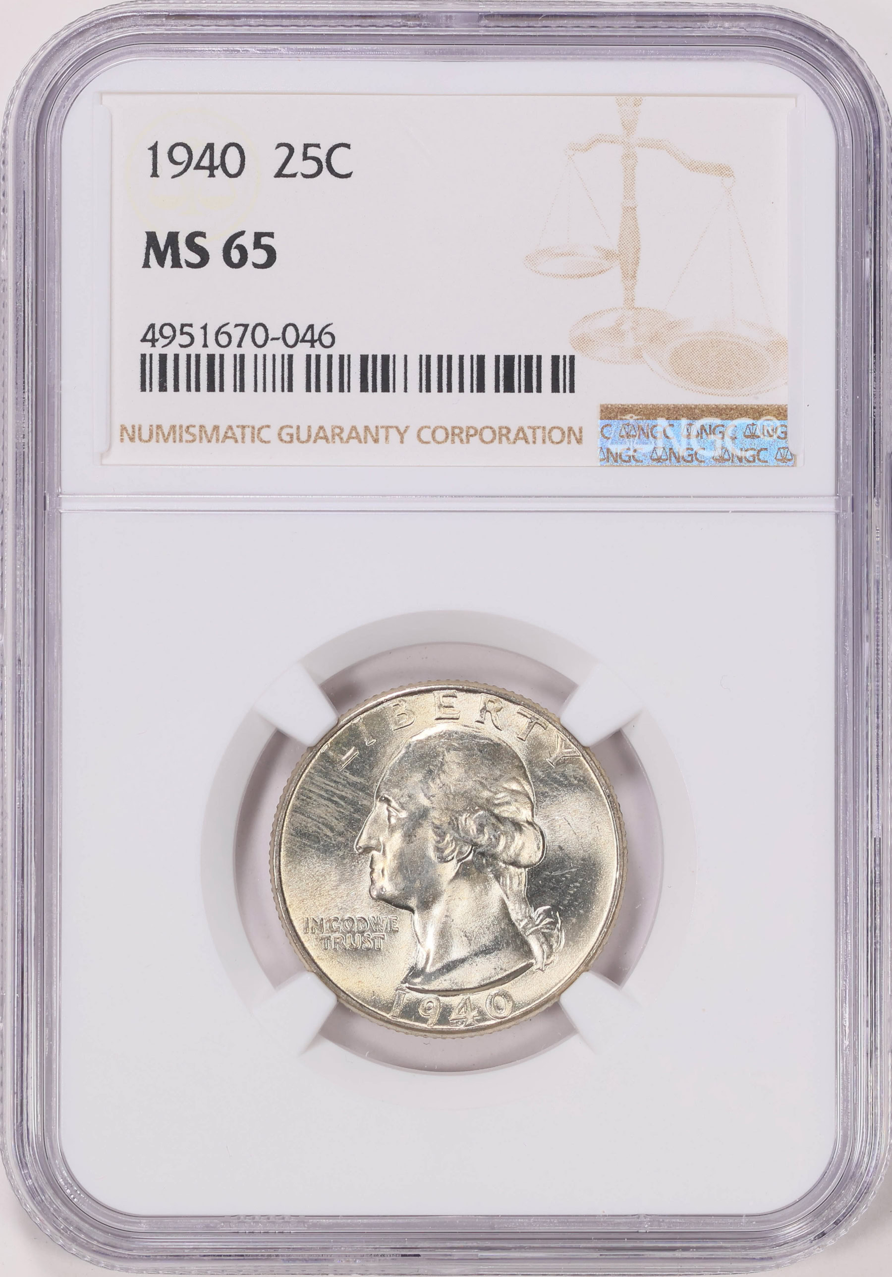 1940 Washington Quarter NGC MS-65 (Item 1761267) | GreatCollections Coin Auctions
