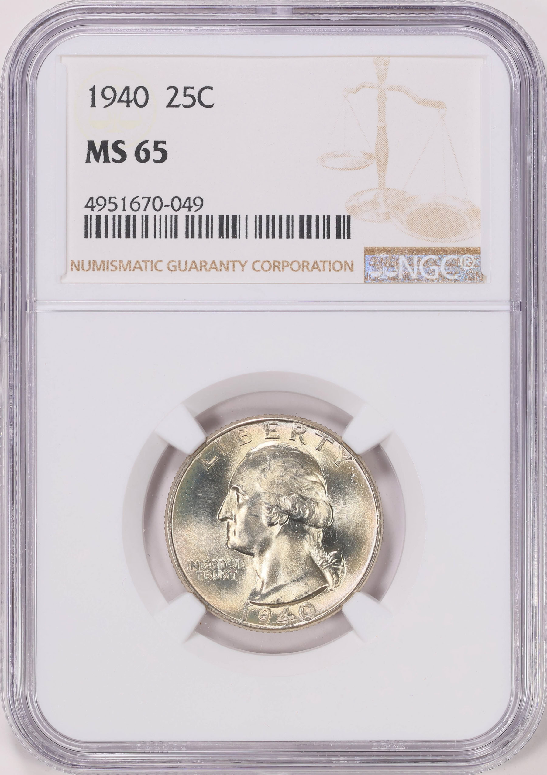 1940 Washington Quarter NGC MS-65 (Toned) (Item 1761270) | GreatCollections Coin Auctions
