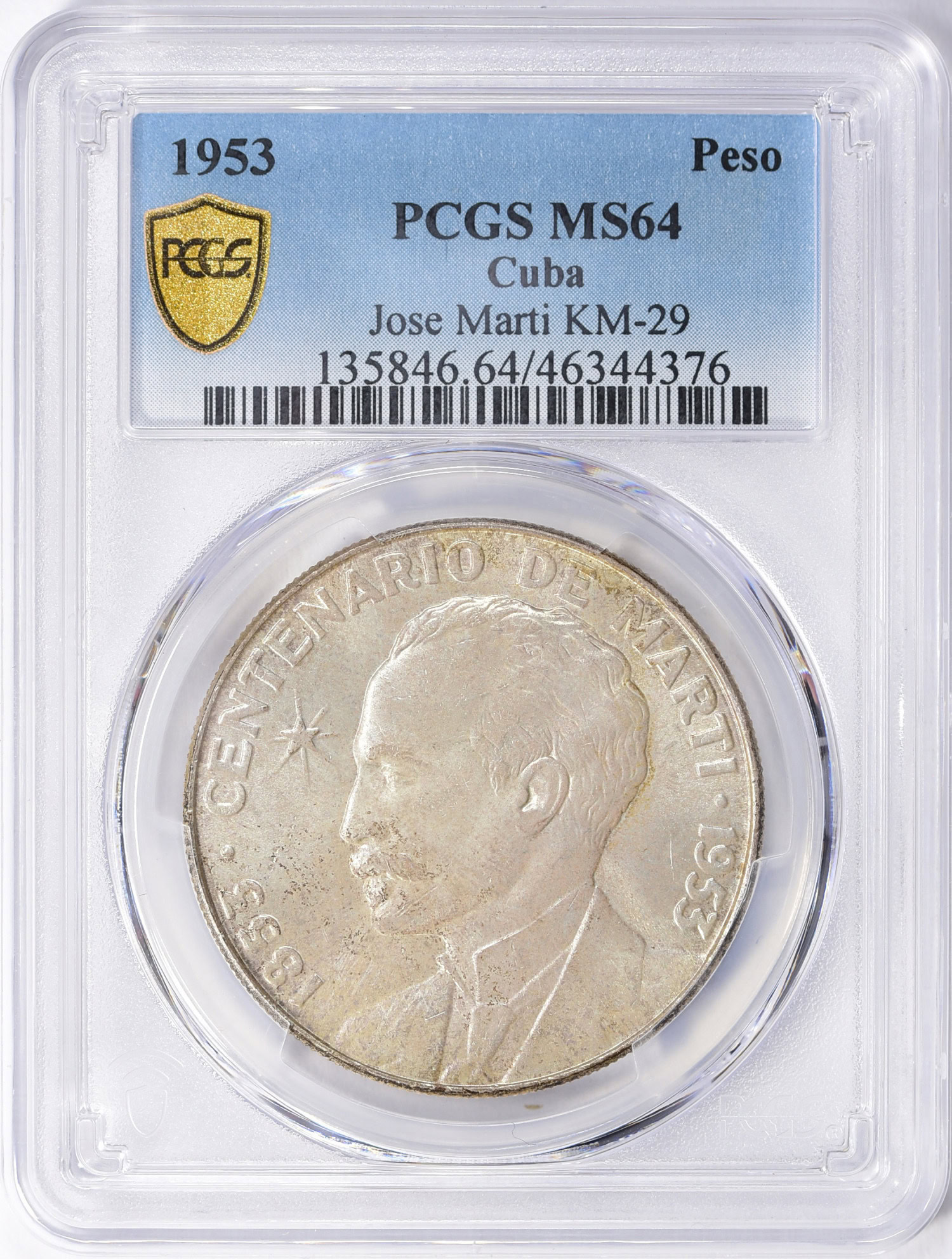 Cuba 1953 Silver Peso Birth of Jose Marti Centennial KM-29 PCGS MS-64 (Item 1761374 ...