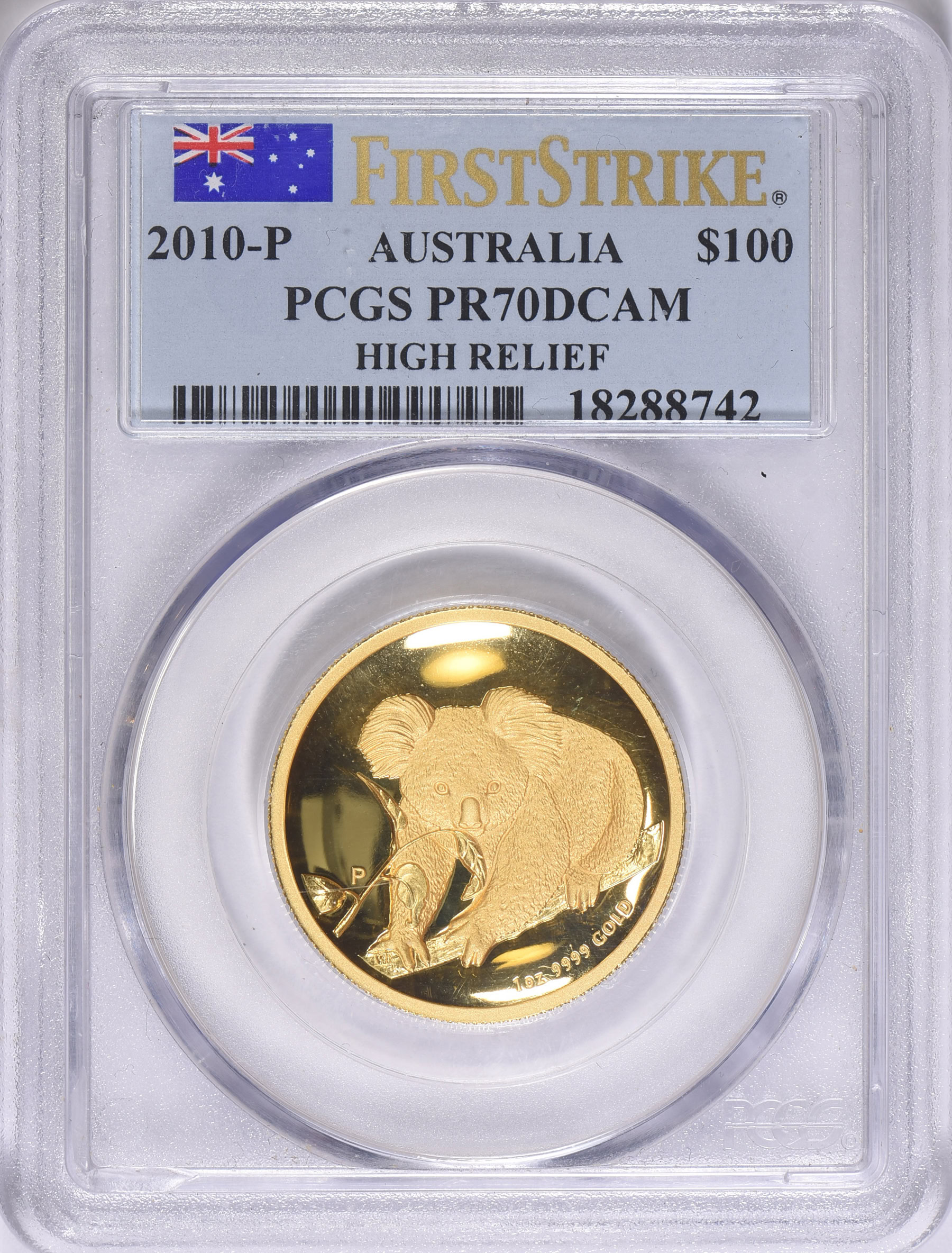 Australia 2010-P Gold $100 Koala High Relief KM-1469 First Strike PCGS ...