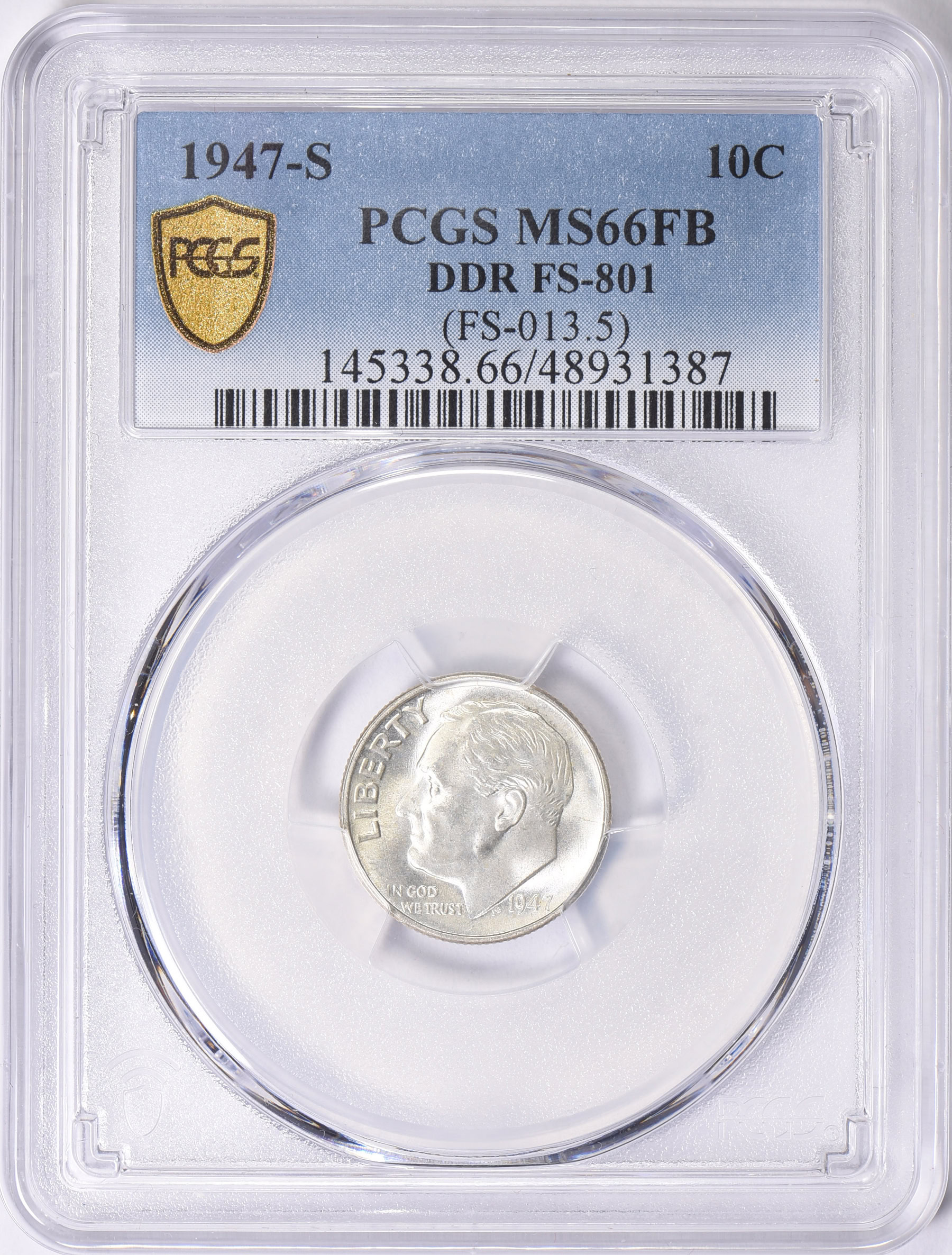 1947-S Roosevelt Dime Doubled Die Reverse FS-801 (FS-013.5) PCGS MS-66 FB (Item 1761481 ...