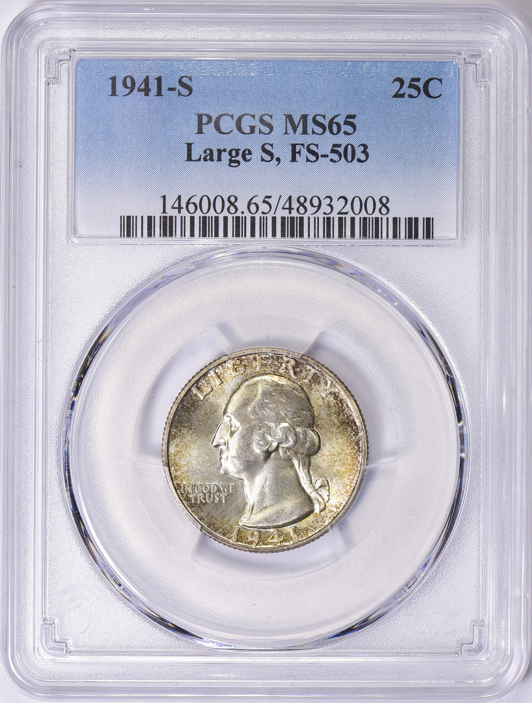 1941-S Washington Quarter Large S FS-503 PCGS MS-65 (Item 1761485) | GreatCollections Coin Auctions