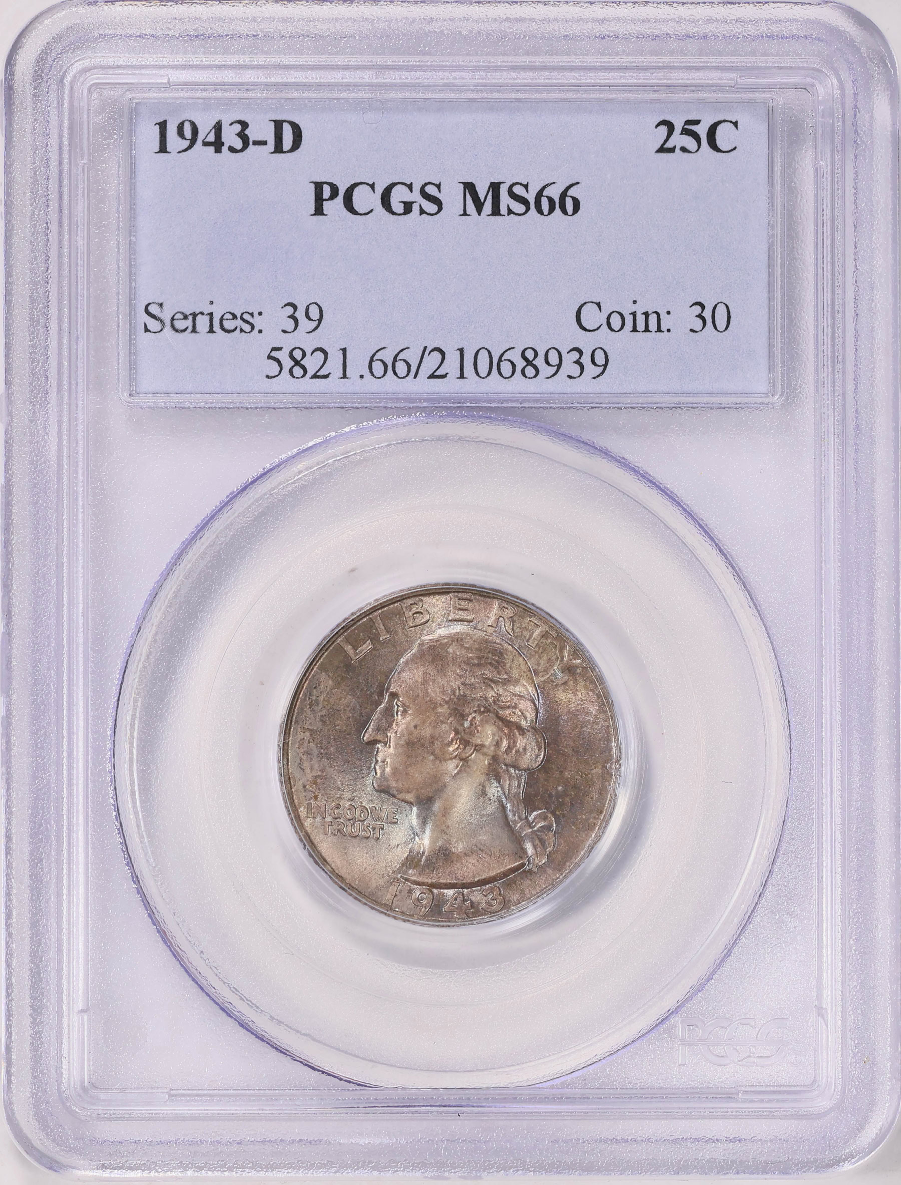 1943-D Washington Quarter PCGS MS-66 (Toned) (Item 1761532) | GreatCollections Coin Auctions