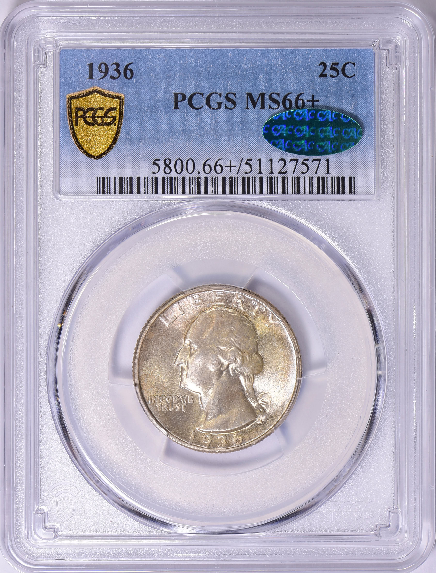 1936 Washington Quarter PCGS MS-66+ (CAC Green) (Toned) (Item 1761613) | GreatCollections Coin ...