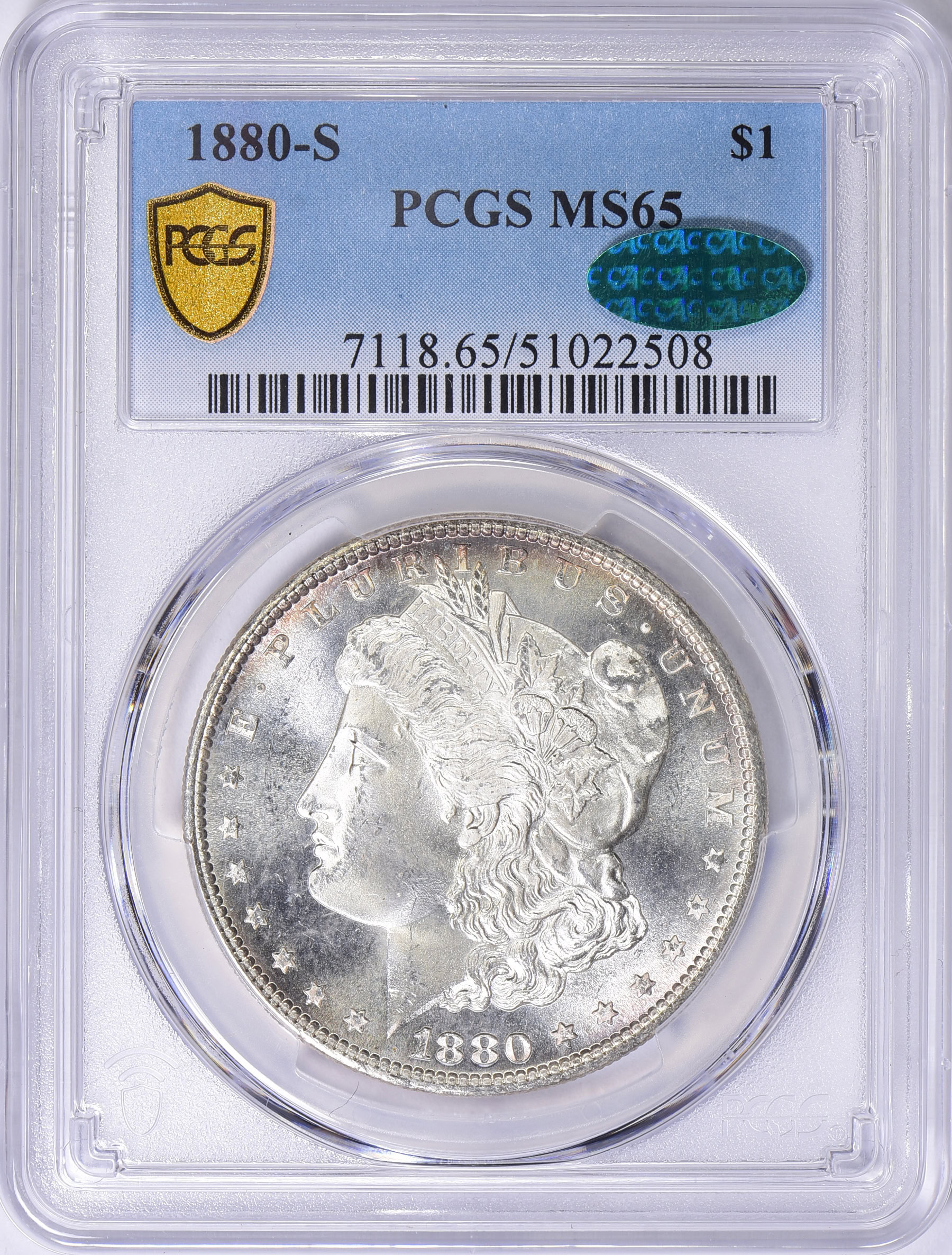 1880-S Morgan Silver Dollar PCGS MS-65 (CAC Green) (Toned) (Item 1761617) | GreatCollections ...