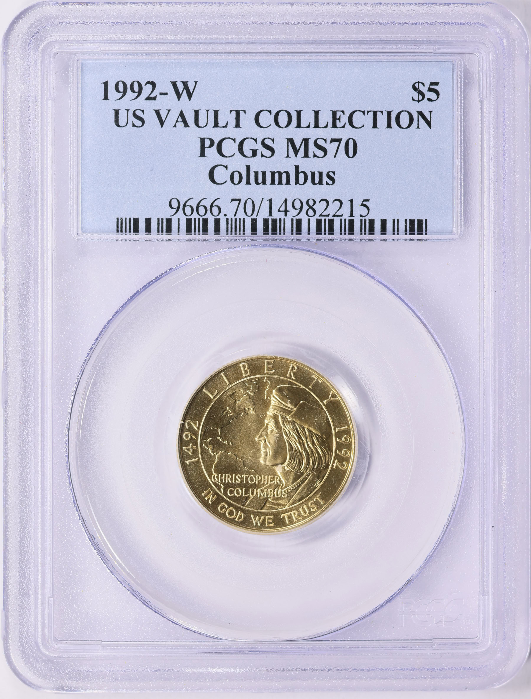 1992-W Christopher Columbus Quincentenary Gold $5 PCGS MS-70 (US Vault ...