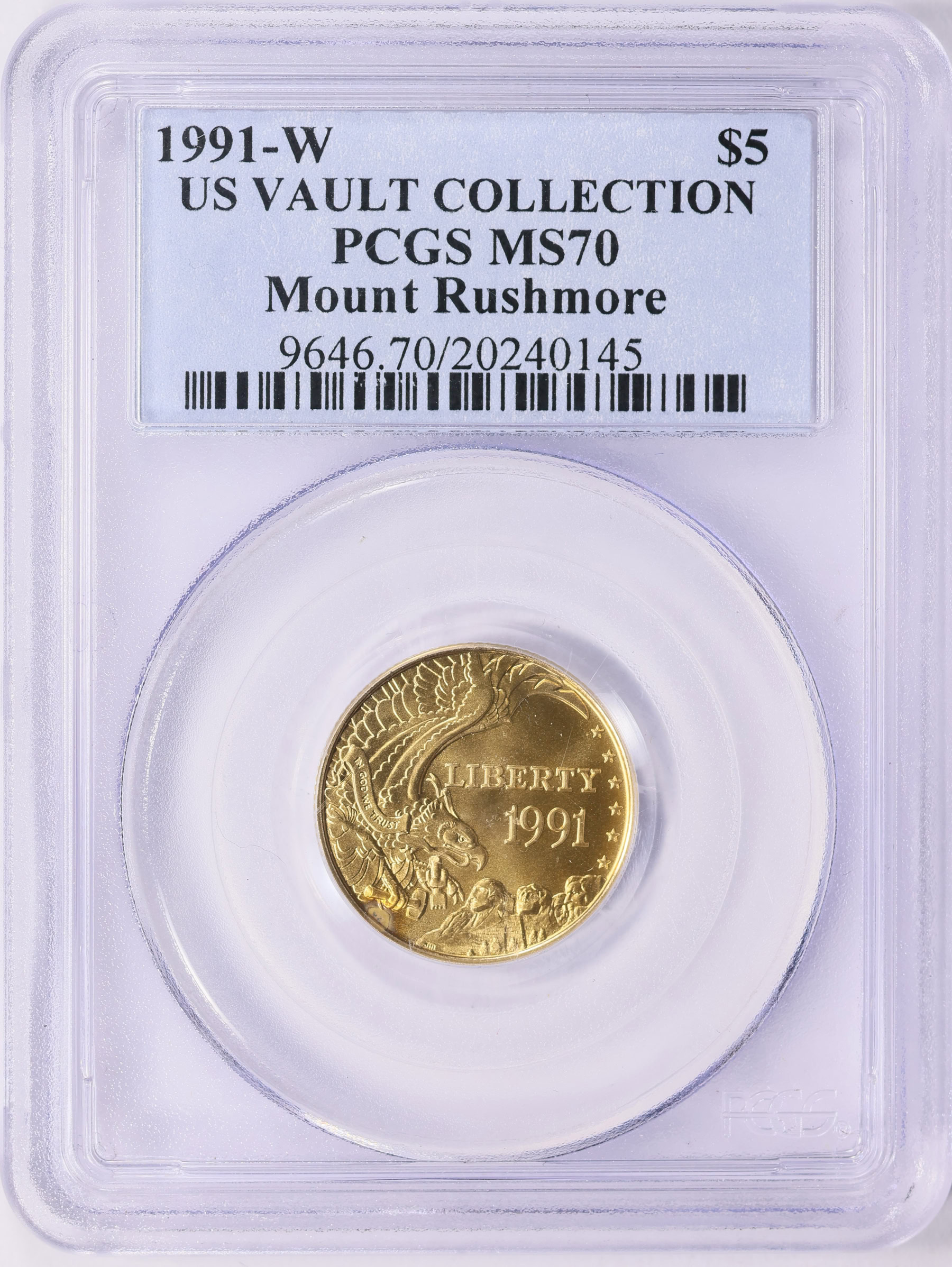 1991-W Mount Rushmore Golden Anniversary Gold $5 PCGS MS-70 (US Vault ...