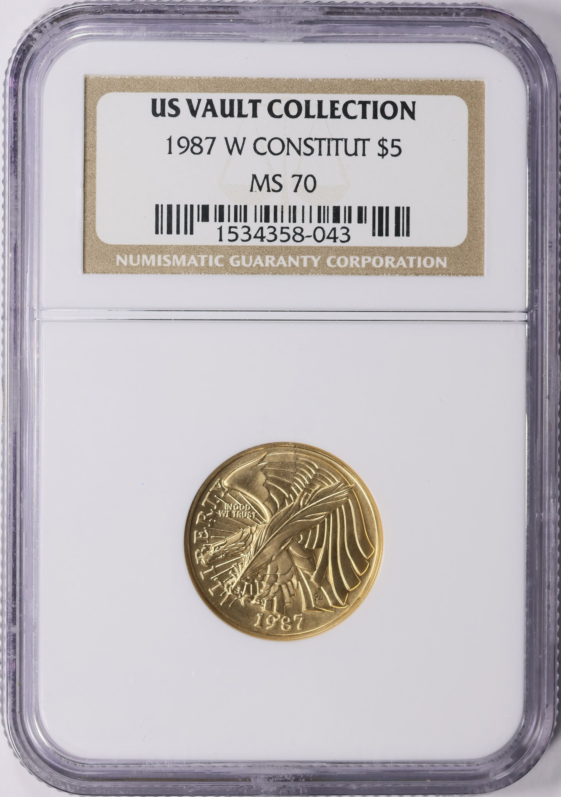 1987-W U.S. Constitution Bicentennial Gold $5 NGC MS-70 (US Vault Collection) (Item 1761667 ...