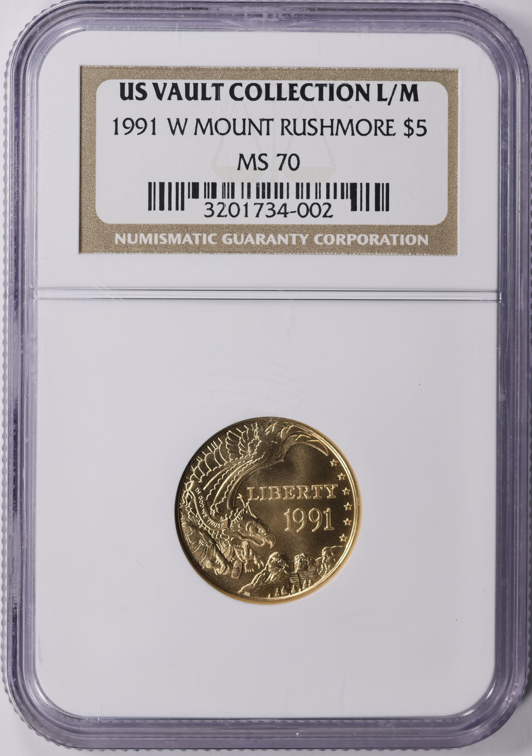 1991-W Mount Rushmore Golden Anniversary Gold $5 NGC MS-70 (US Vault ...