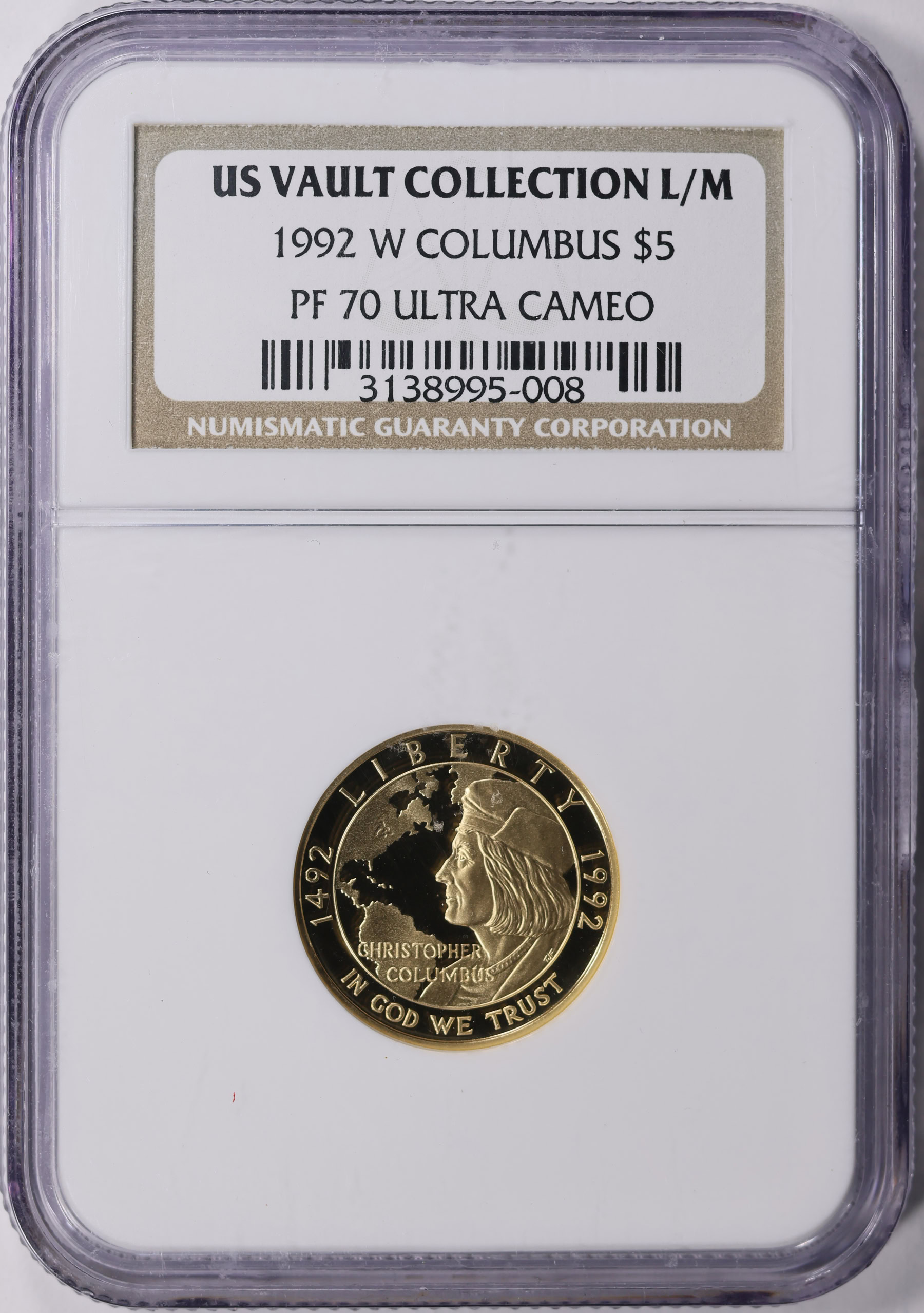 1992-W Christopher Columbus Quincentenary Gold $5 NGC Proof-70 UC (US ...