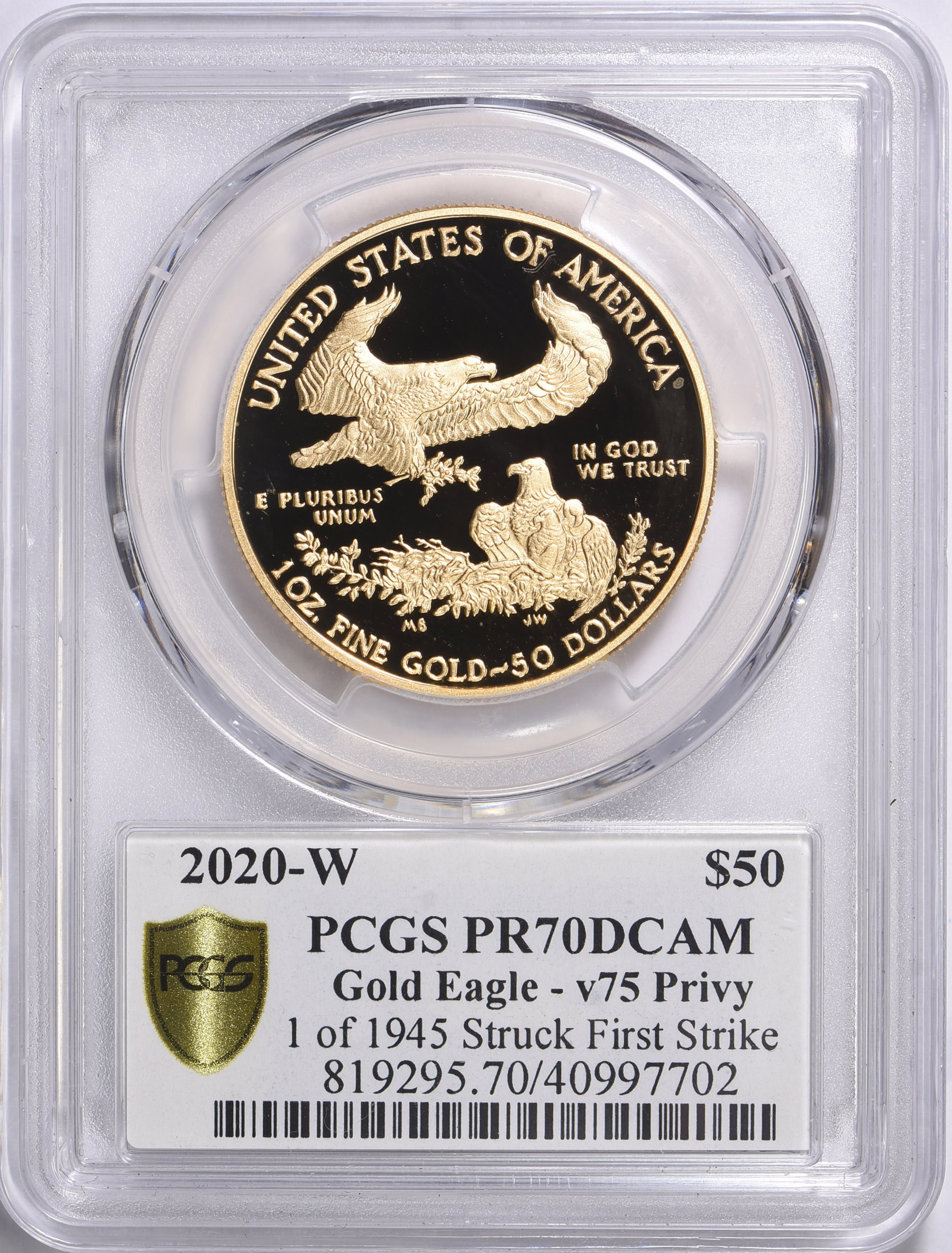 2020-W $50 One-Ounce Gold American Eagle V75 Privy Struck First Strike ...