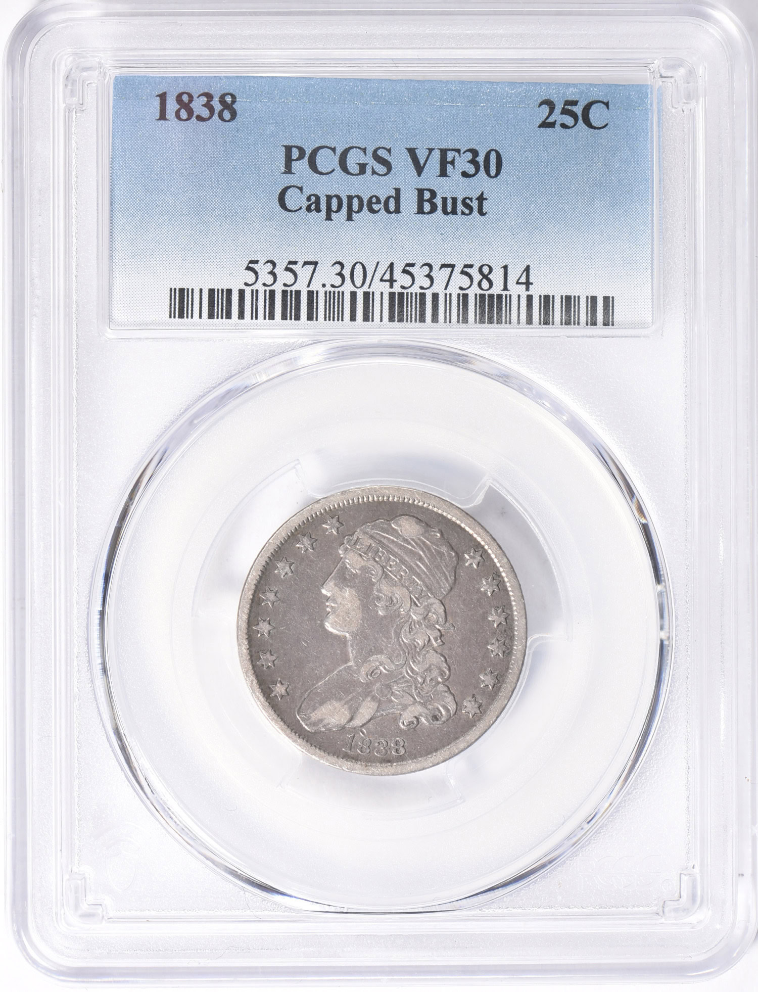 1838 Capped Bust Quarter PCGS VF-30 (Item 1761895) | GreatCollections ...