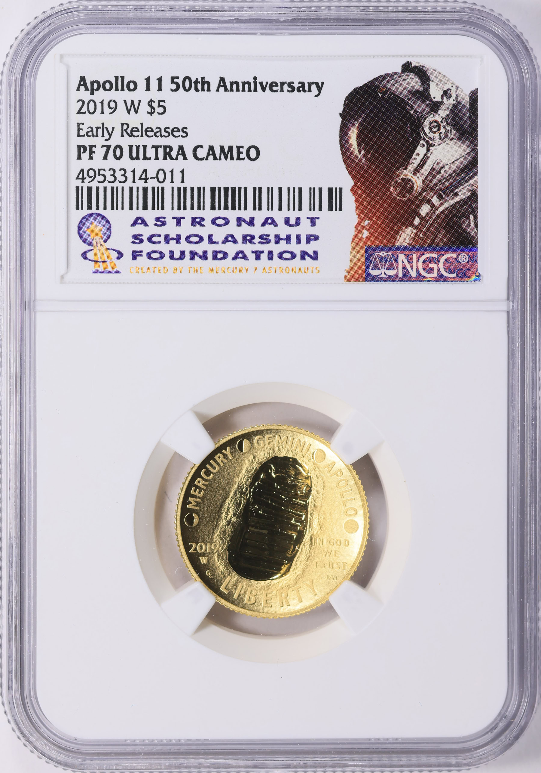 2019-W Apollo 11 50th Anniversary Gold $5 Early Releases NGC Proof-70 ...