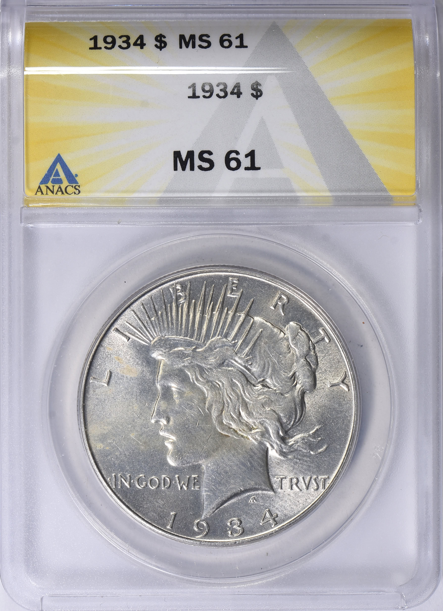 1934 Peace Silver Dollar ANACS MS-61 (Item 1761978) | GreatCollections Coin Auctions