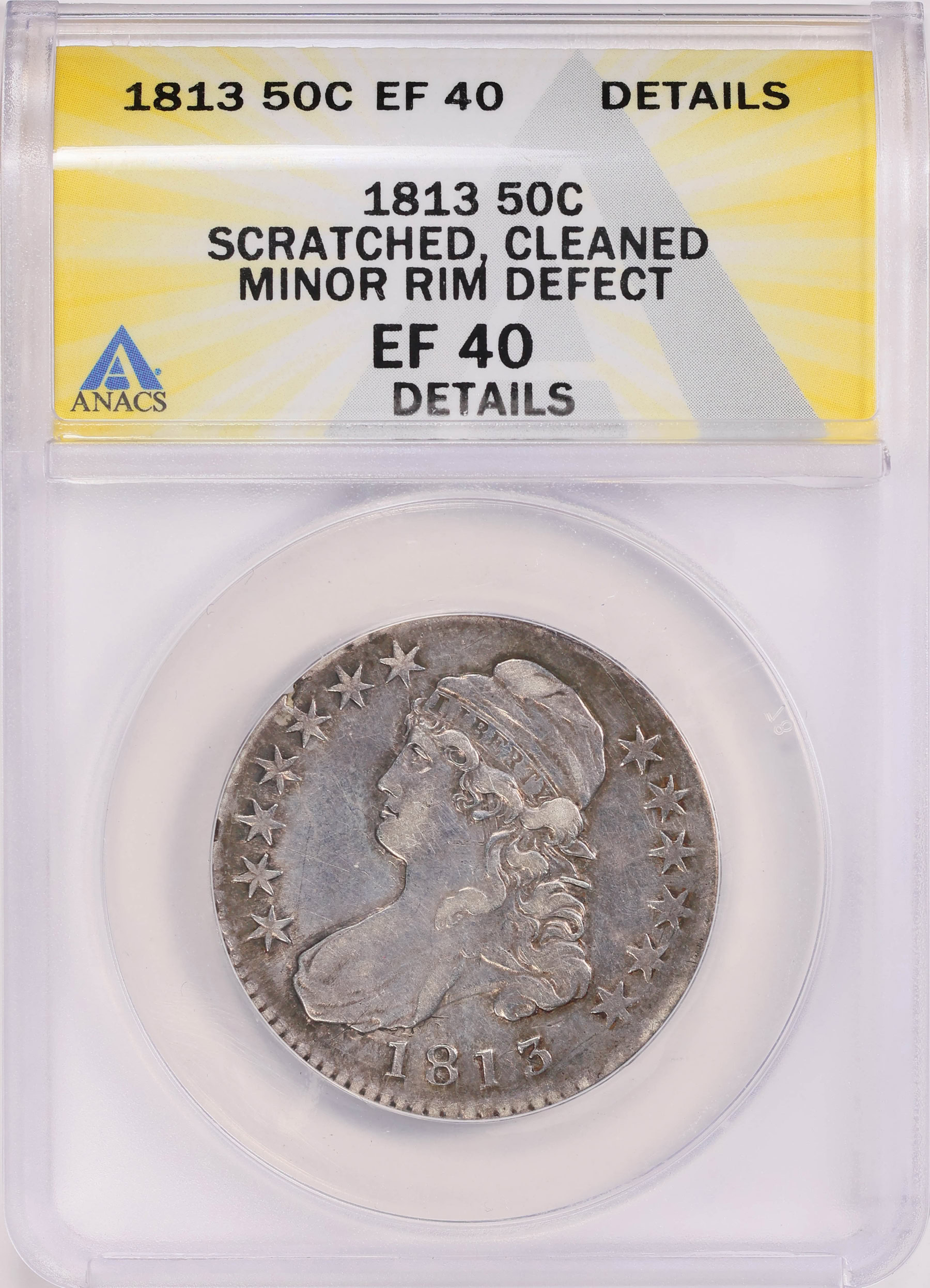 Mint Error 1813 Capped Bust Half Dollar Minor Rim Defect ANACS XF-40 Details | ANACS Cert ...