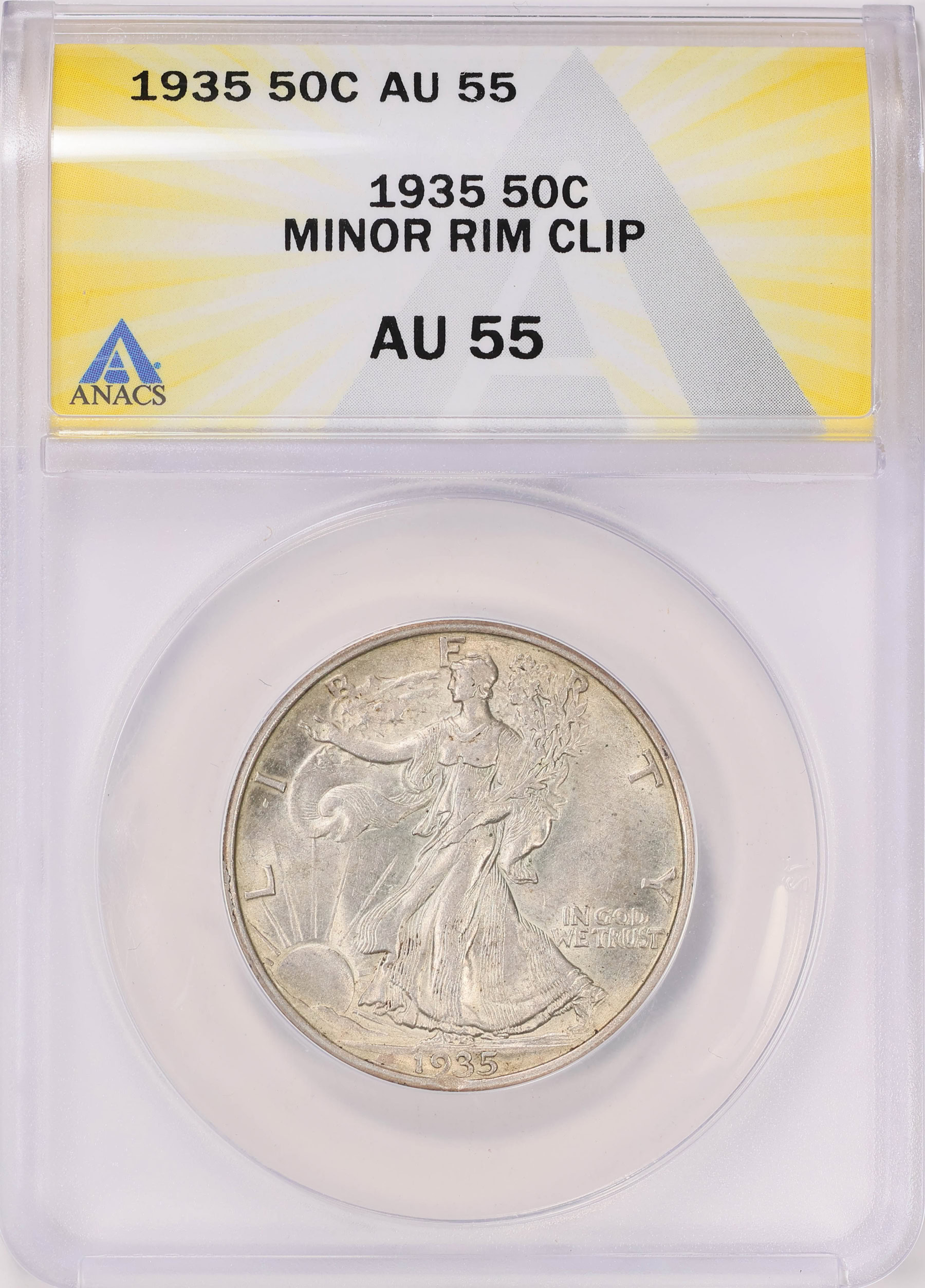 Mint Error 1935 Walking Liberty Half Dollar Rim Clip ANACS AU-55 | ANACS Cert #7727765 ...