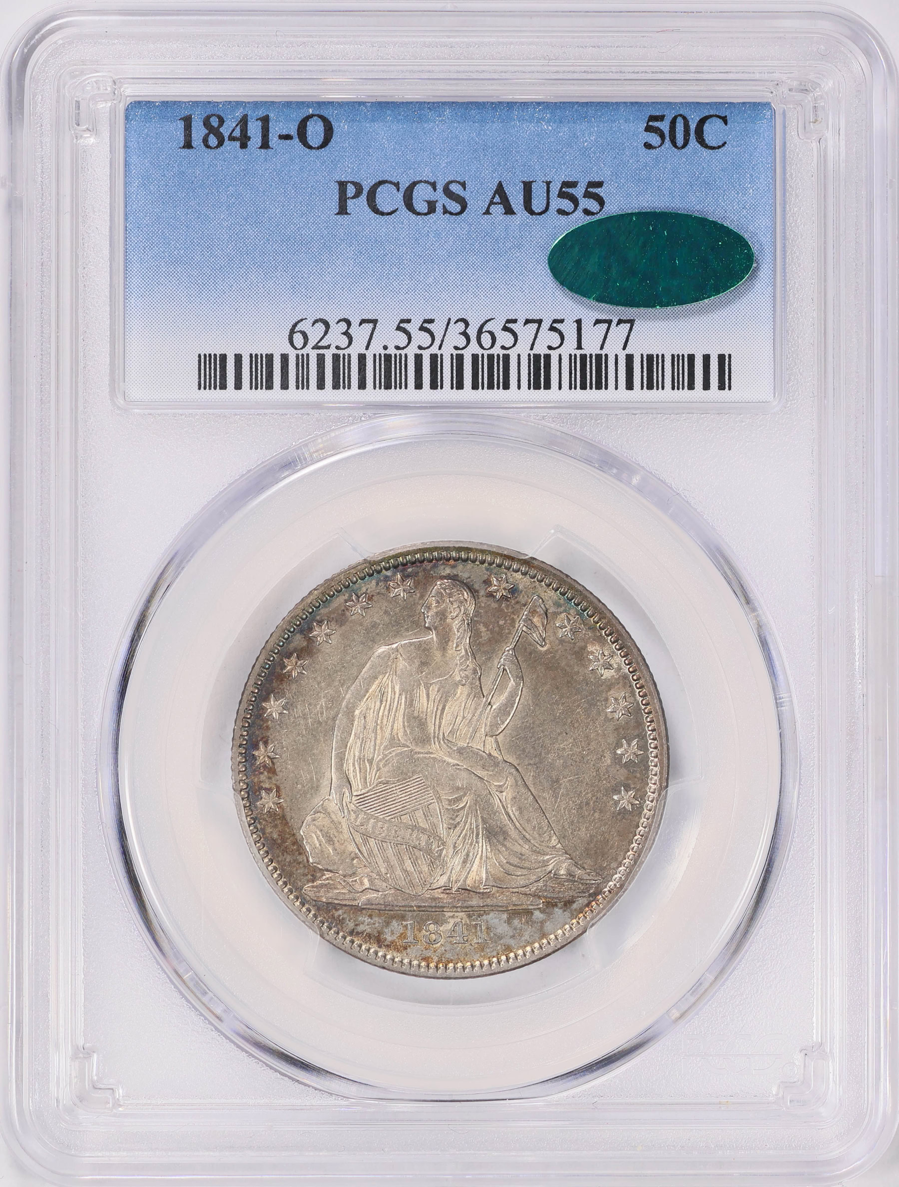 1841-O Seated Liberty Half Dollar PCGS AU-55 (CAC Green) (Toned) (Item 1762120 ...