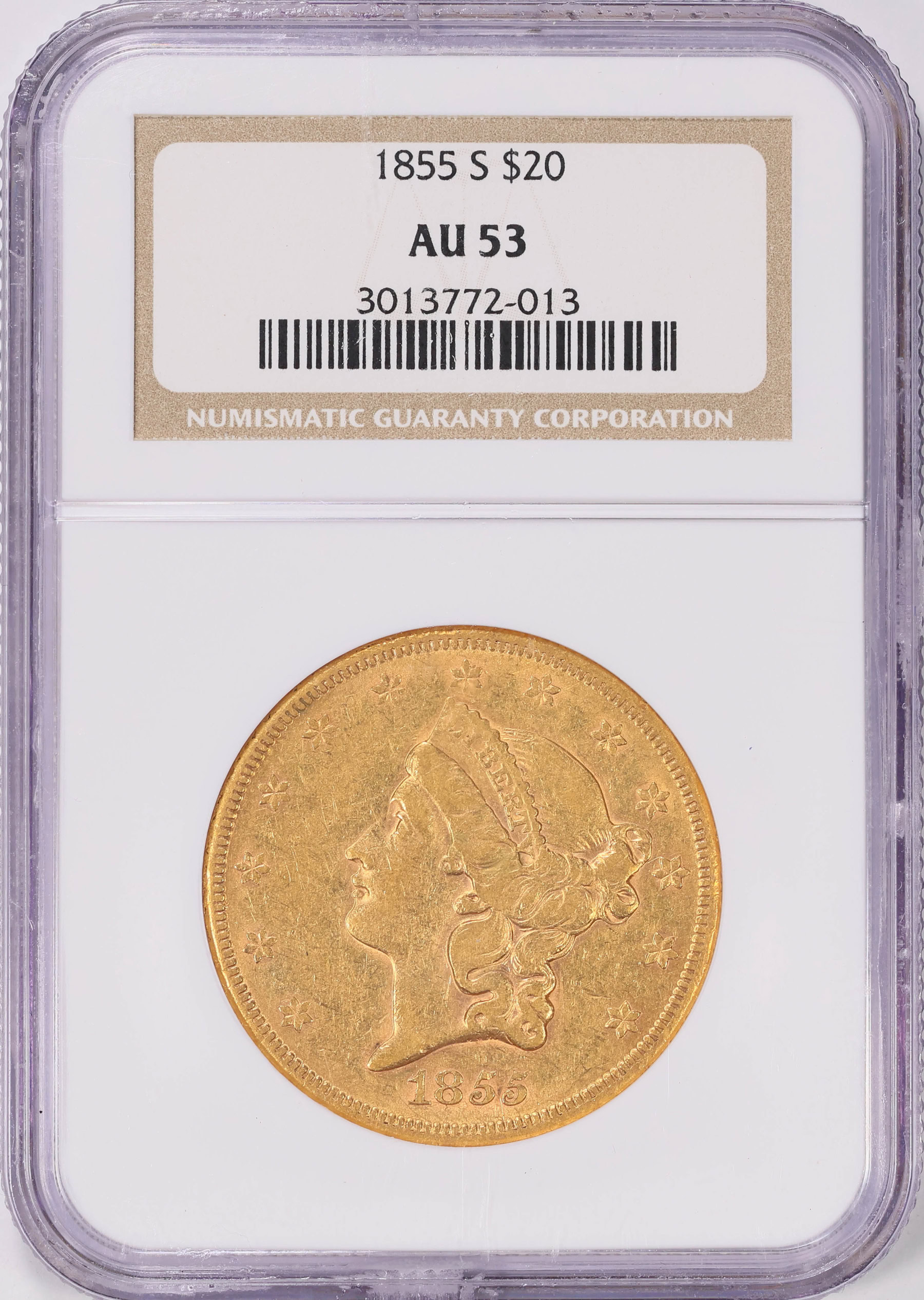 1855-S Liberty Gold Double Eagle NGC AU-53 (Item 1762129) | GreatCollections Coin Auctions