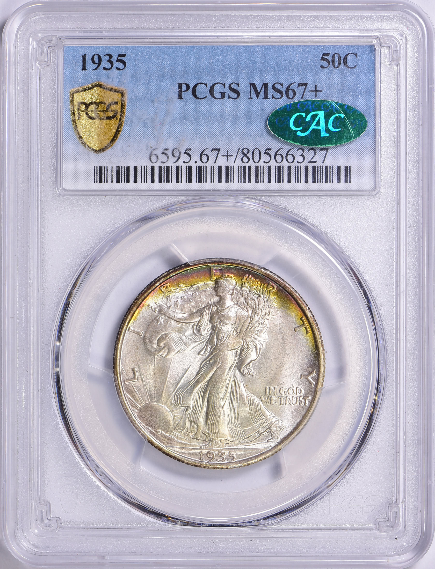 1935 Walking Liberty Half Dollar PCGS MS-67+ (CAC Green) (Toned) (Item 1762178 ...