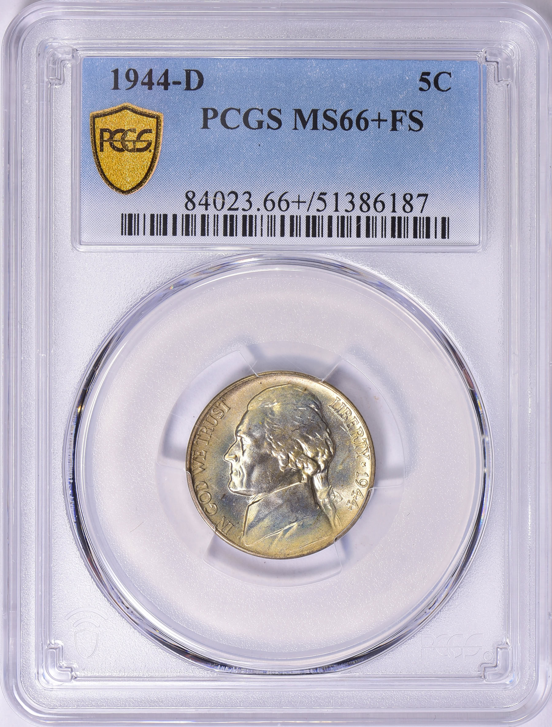 1944-D Jefferson Nickel PCGS MS-66+ FS (Item 1762188) | GreatCollections Coin Auctions