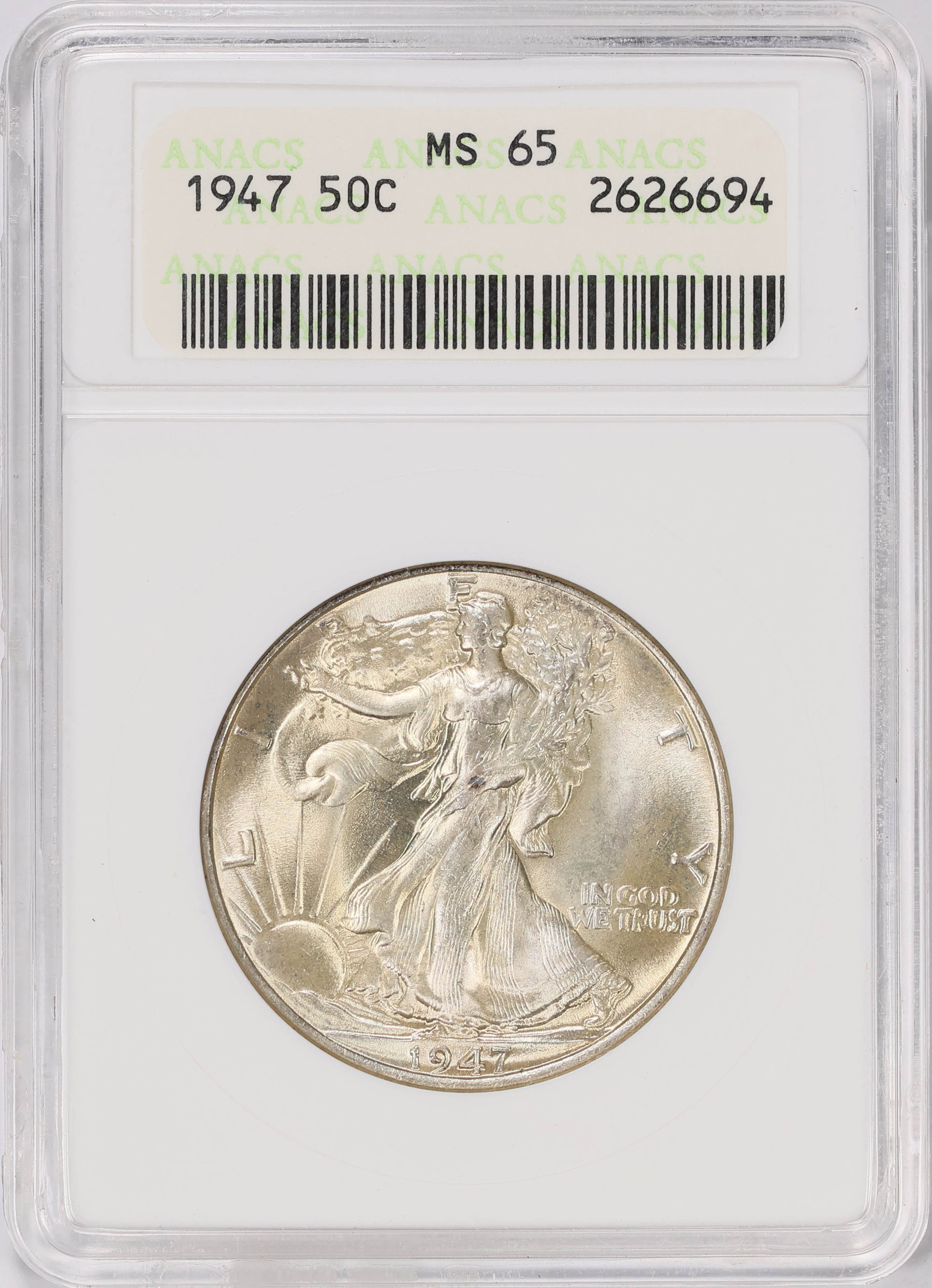 1947 Walking Liberty Half Dollar ANACS MS-65 OH (Item 1762193) | GreatCollections Coin Auctions