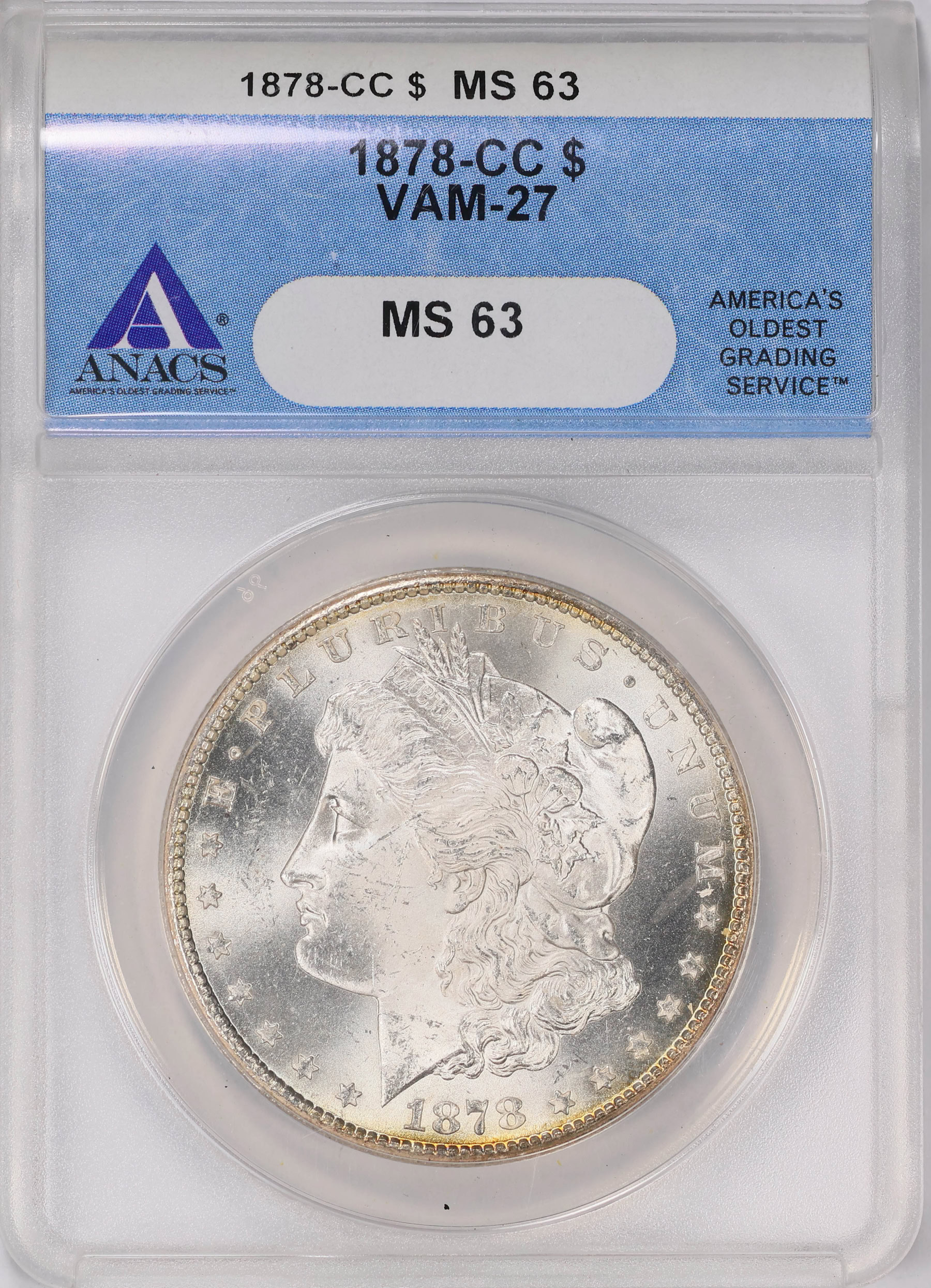 1878-CC Morgan Silver Dollar VAM-27 ANACS MS-63 (Item 1762196) | GreatCollections Coin Auctions